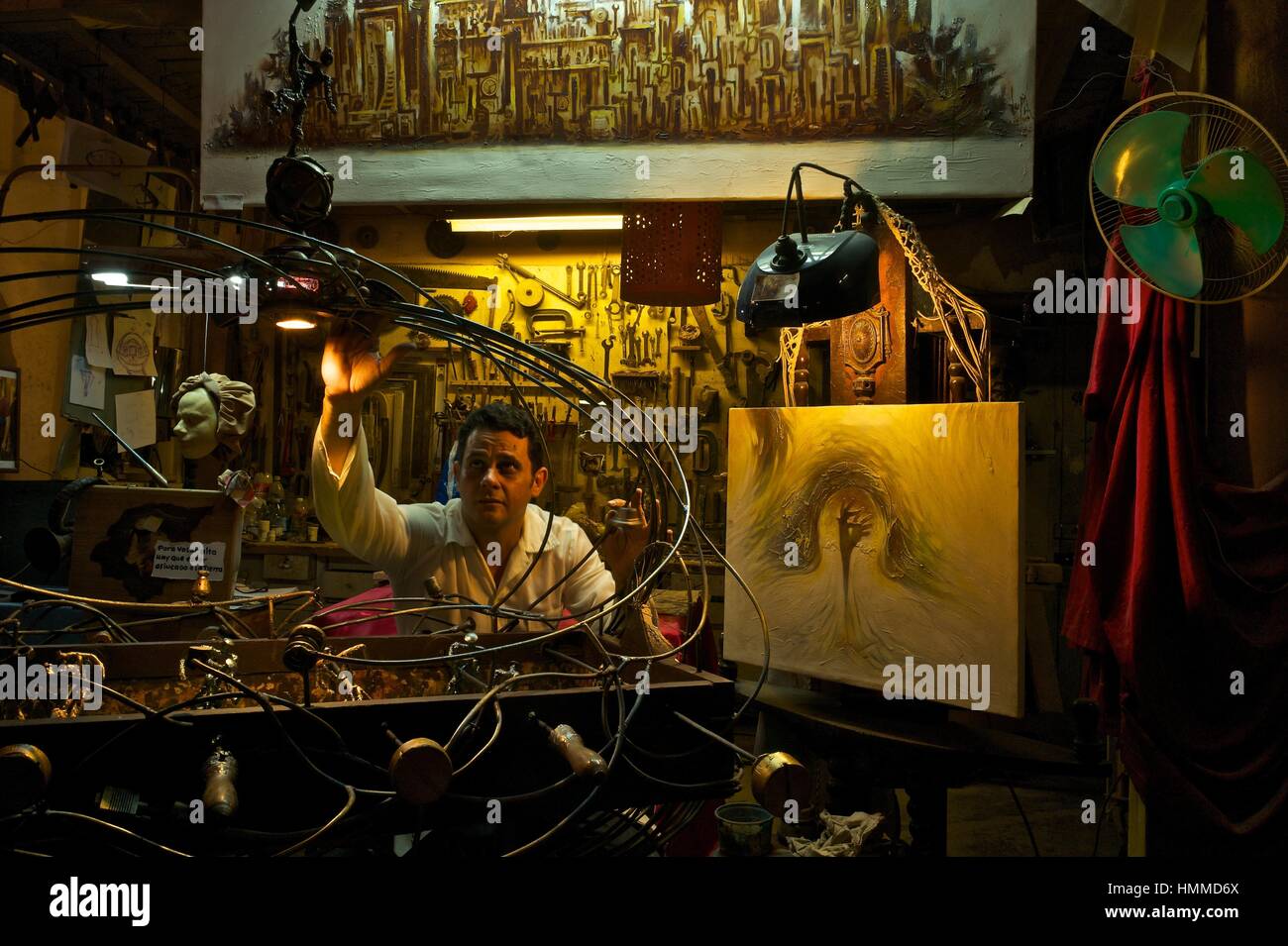 Cuban artist Leo D´Lazaro surrounded by his fantastical creations Stock ...