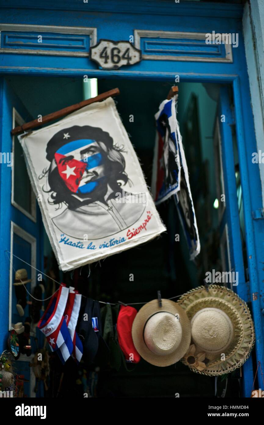 Souvenirs and Cuban souvenirs for sale in a store on Obispo Street, one ...