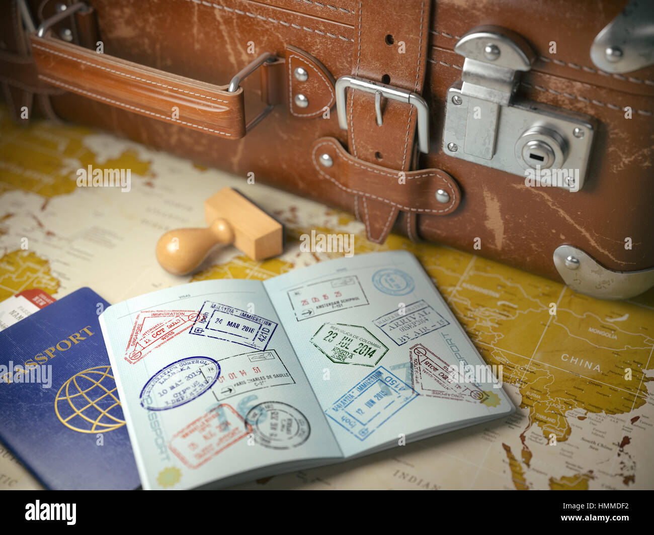 Suitcase Travel Stamps High Resolution Stock Photography and Images - Alamy