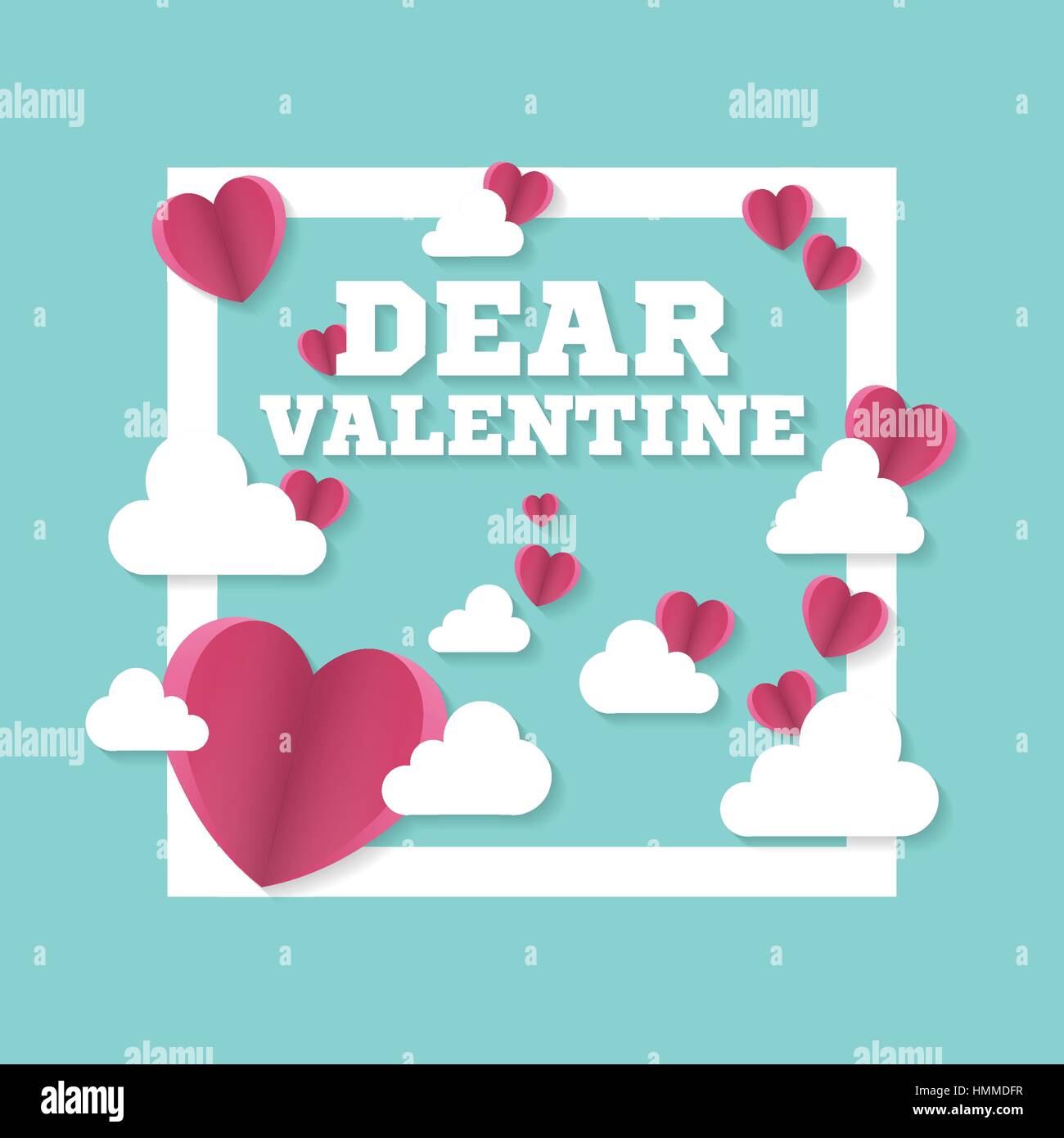 Dear Valentine sign with hearts and clouds in square. Valentine's day ...