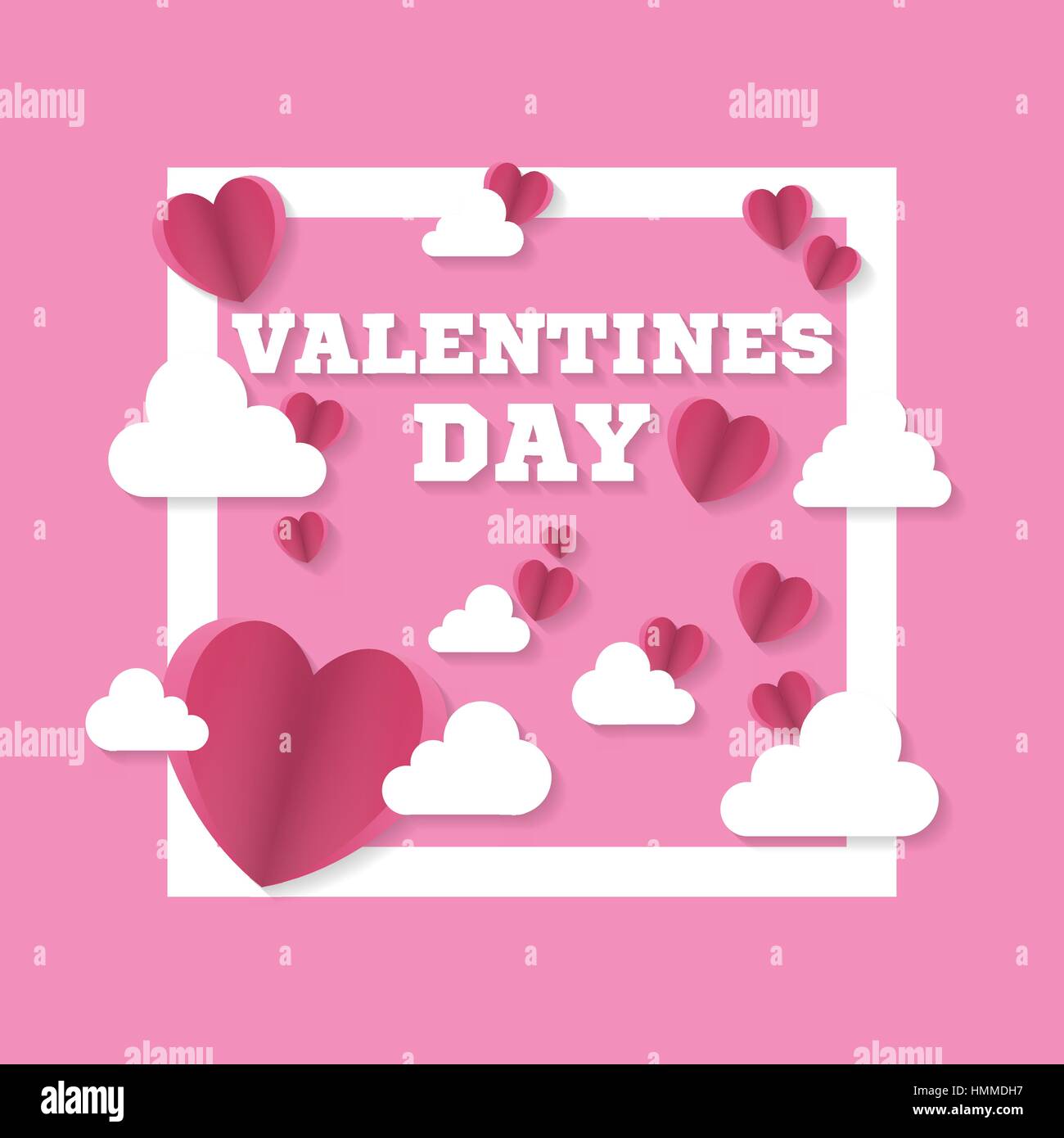 Valentine's day sign with hearts and clouds in square. Vector ...