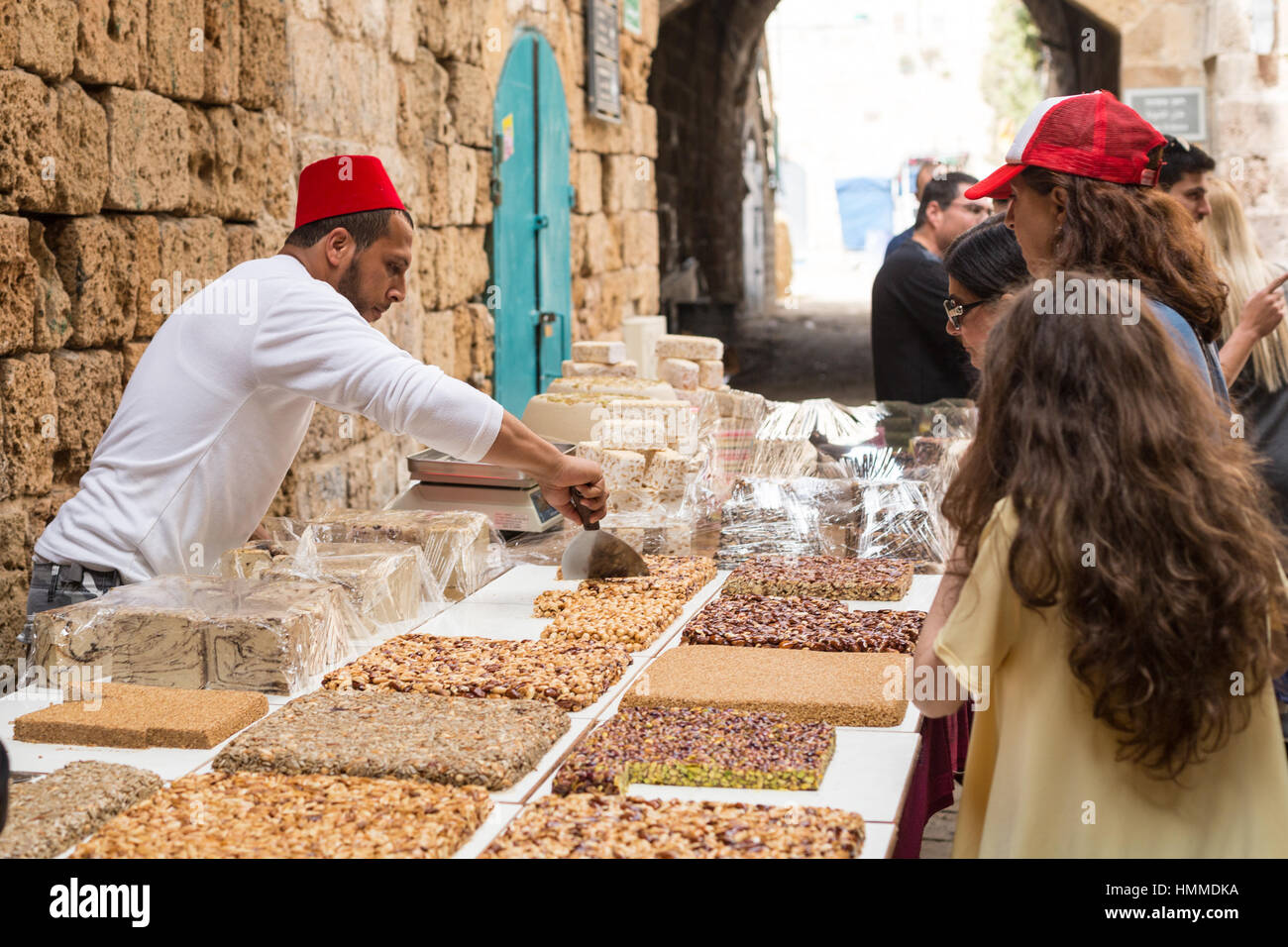 ACRE (AKKO), ISRAEL - APRIL 3, 2016: Man selling traditional eastern ...