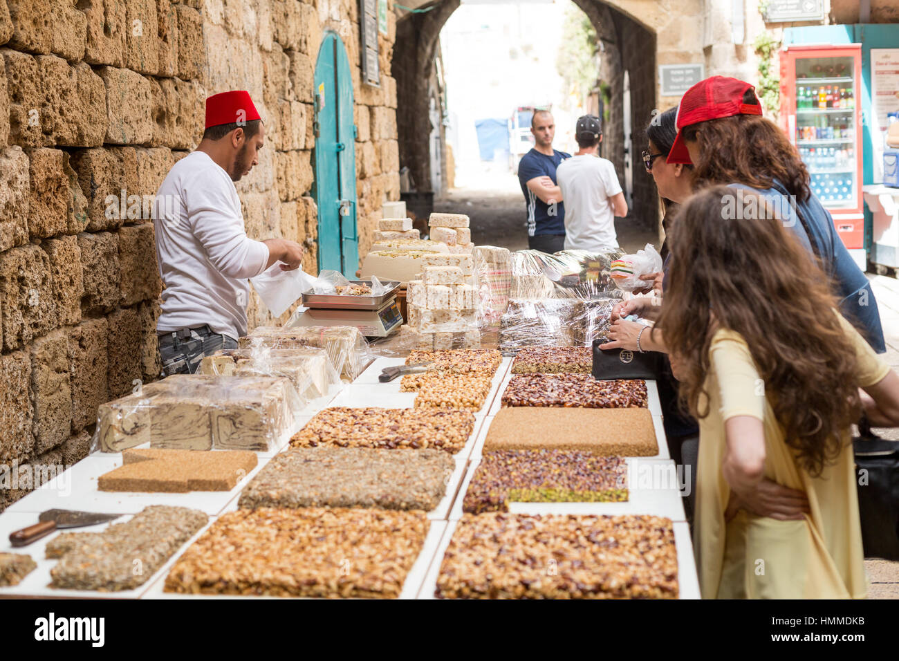 ACRE (AKKO), ISRAEL - APRIL 3, 2016: Man selling traditional eastern ...