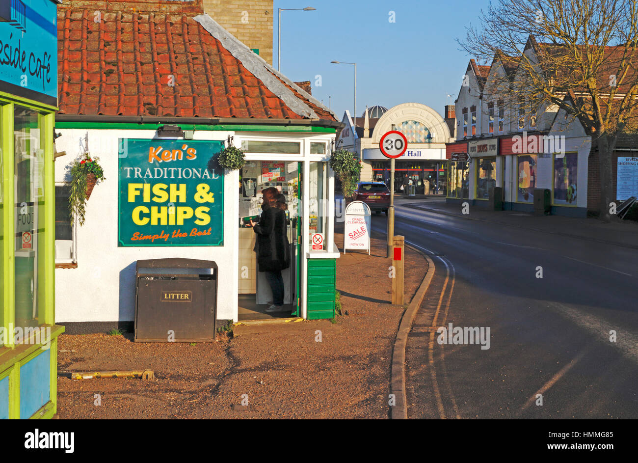 A fish and chip shop in Hoveton by Wroxham Bridge on the Norfolk Broads ...