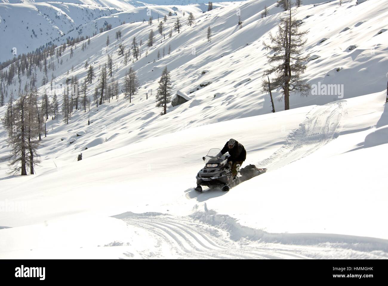 Snowmobiling adventure driving extreme sports tree hi-res stock ...