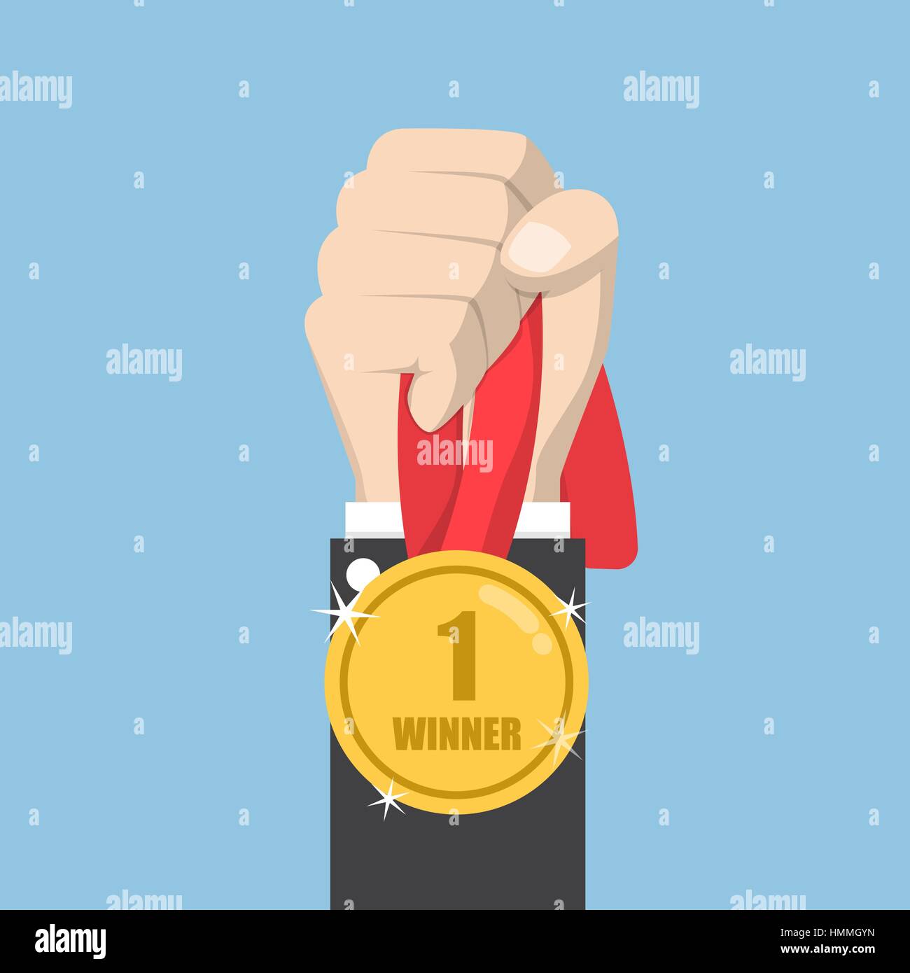 Businessman hand holding winner medal, competition winner concept Stock ...