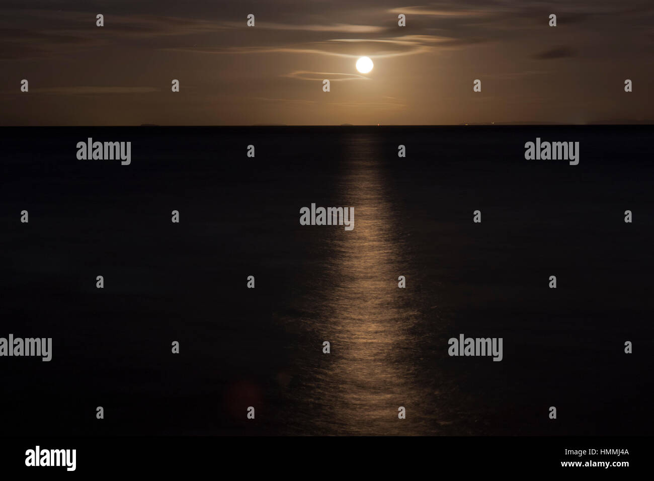 Moonlit bay Minehead from opposite the Quay Inn Stock Photo - Alamy