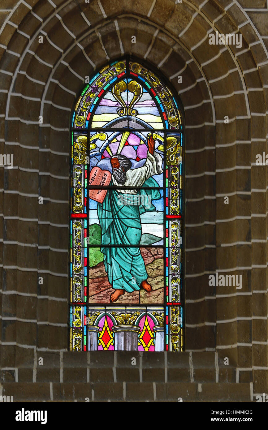 neo-gothic basilica window details Stock Photo - Alamy