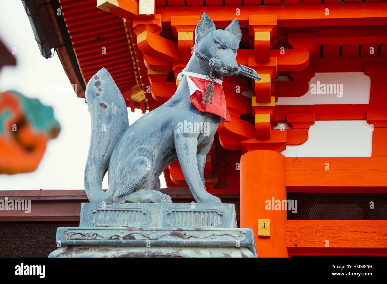 Fox stone statue at Fushimi Inari Shrine (Fushimi Inari Taisha) temple ...