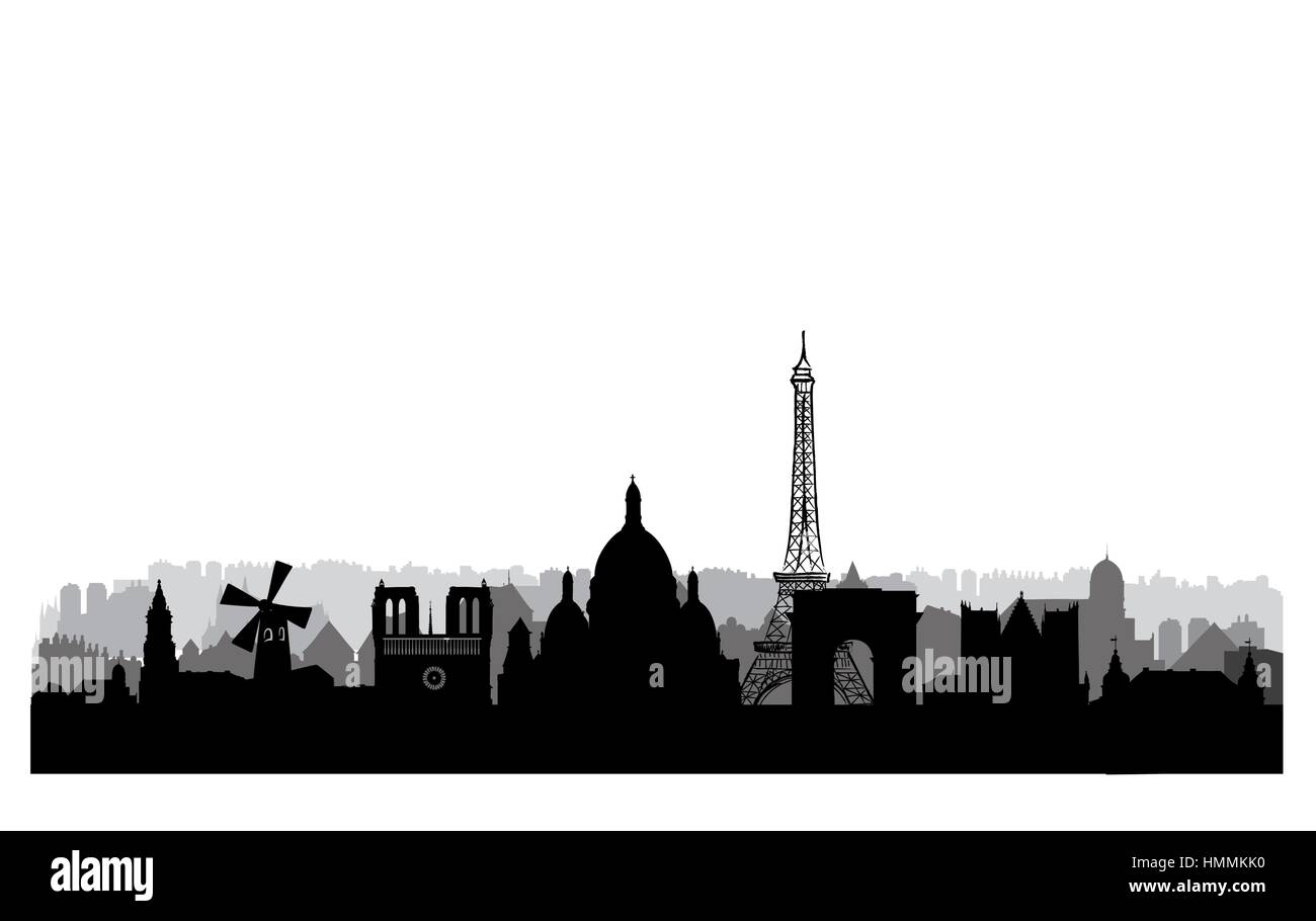 Paris skyline. Paris cityscape with famous landmarks and buildings ...