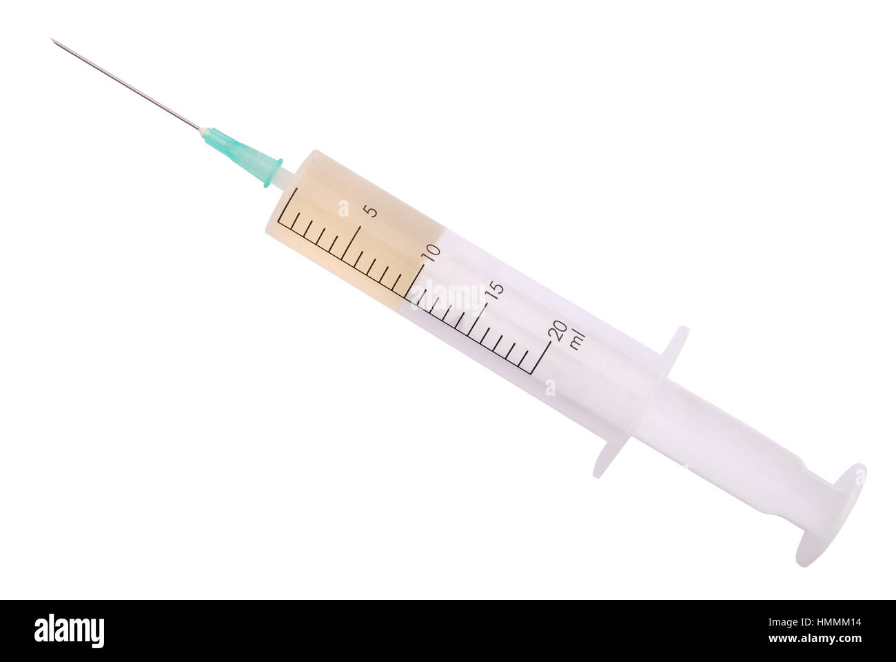 A simple plastic syringe with medicine on white background. Clipping ...