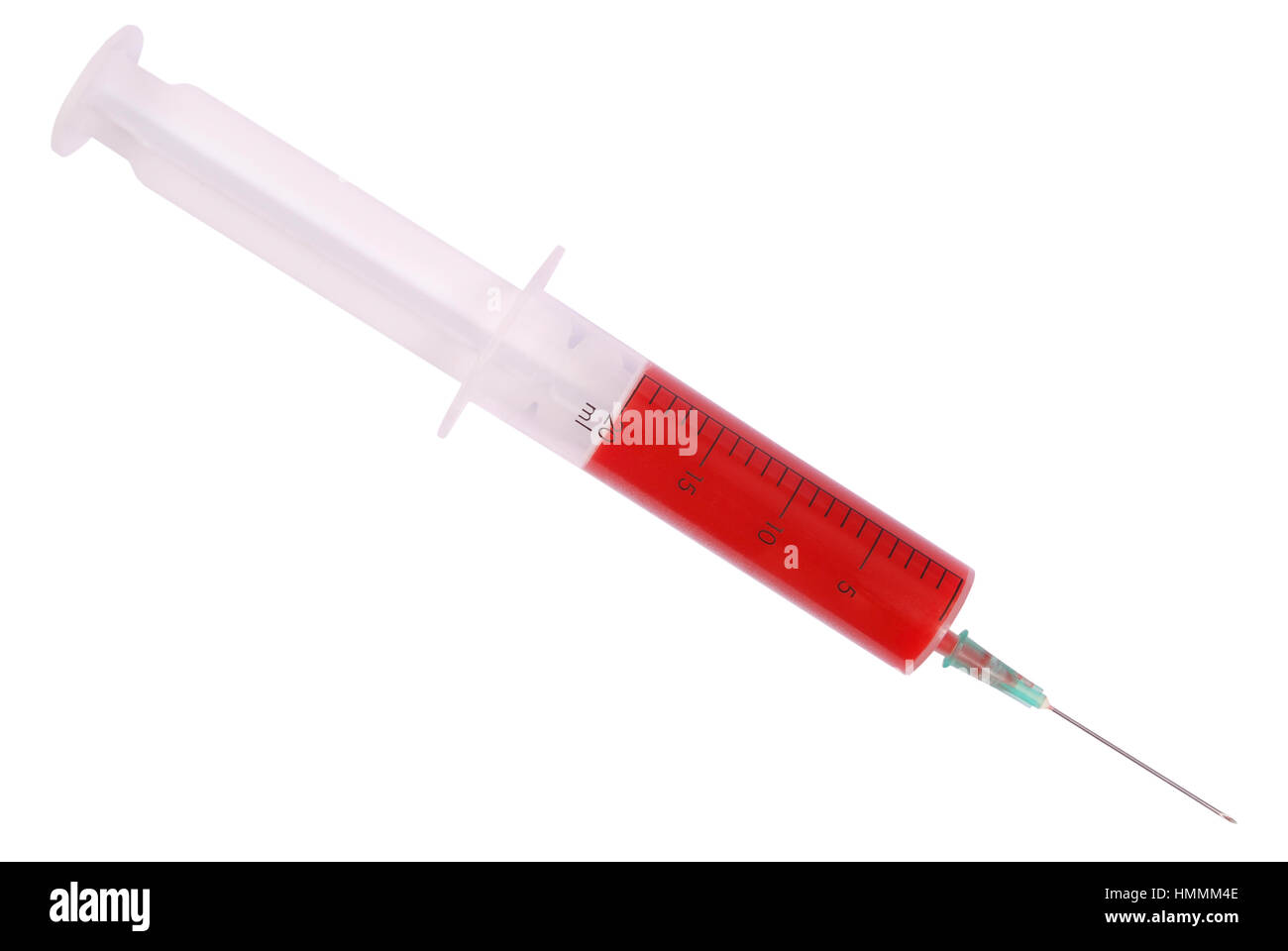 A simple plastic syringe with blood on white background. Clipping path ...