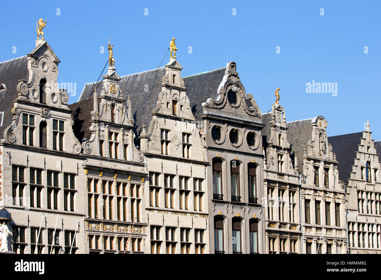 Facades of historical houses on the market square in Antwerp, Belgium ...
