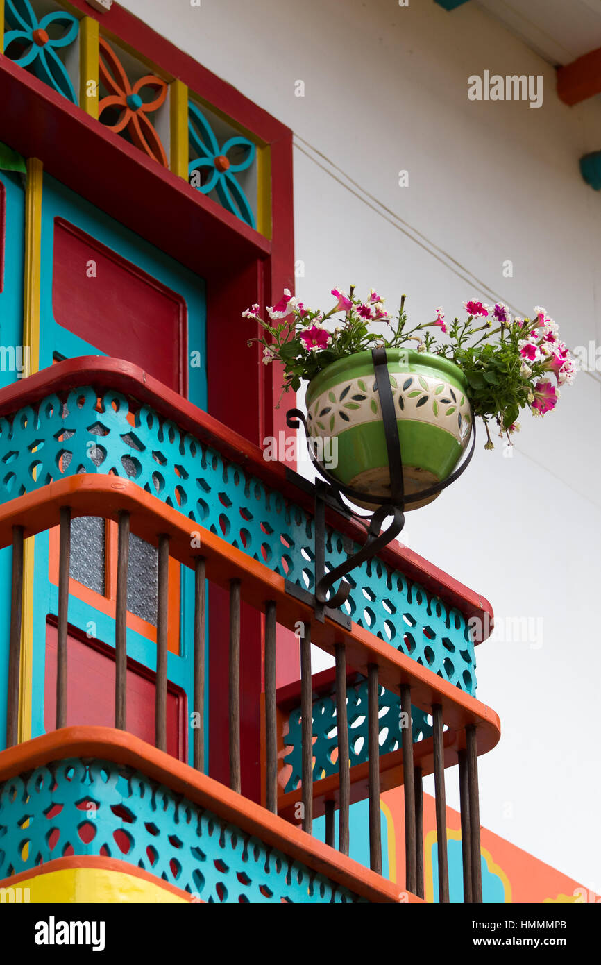 colourful colonial balcony closeup detail in Jardin Colombia Stock ...