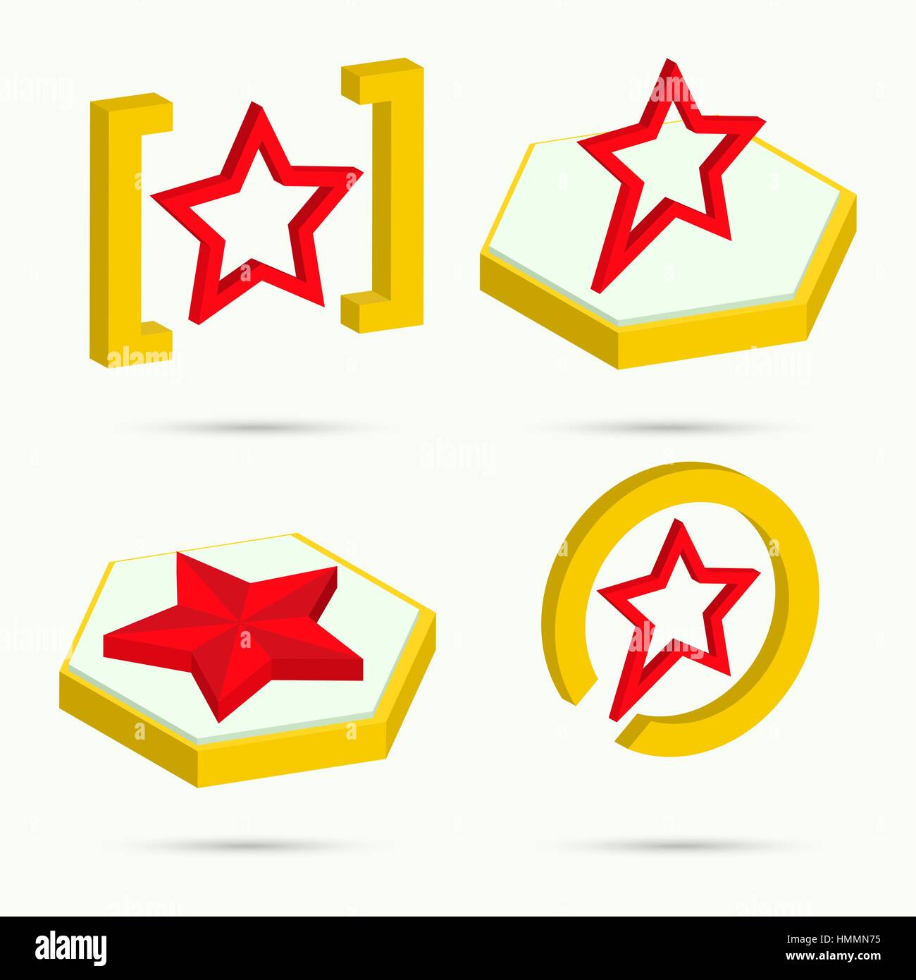 Isometric icons. Collection of four icons star. Vector illustration ...