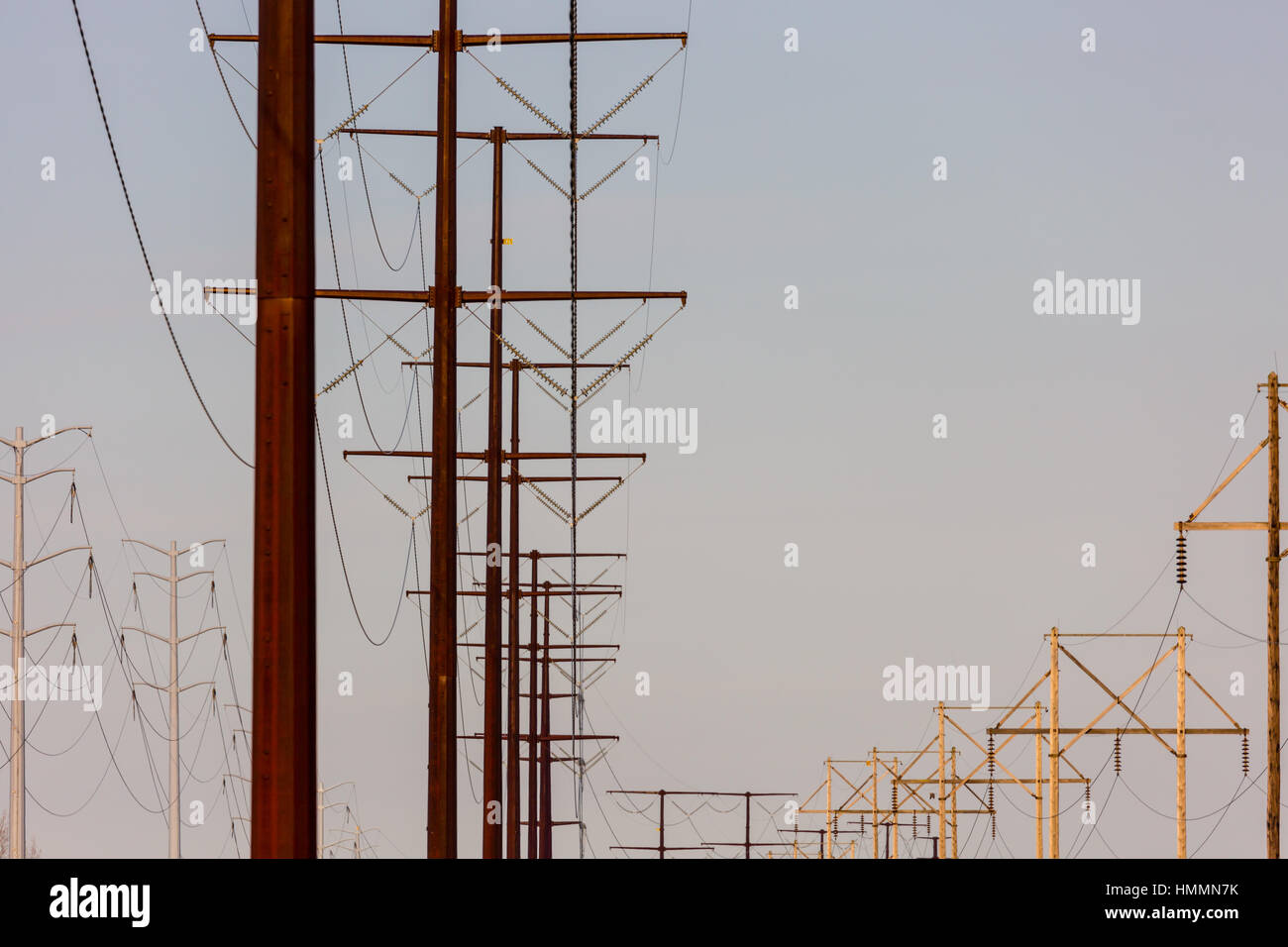 Variety of power lines supplying Wisconsin with electricity Stock Photo ...