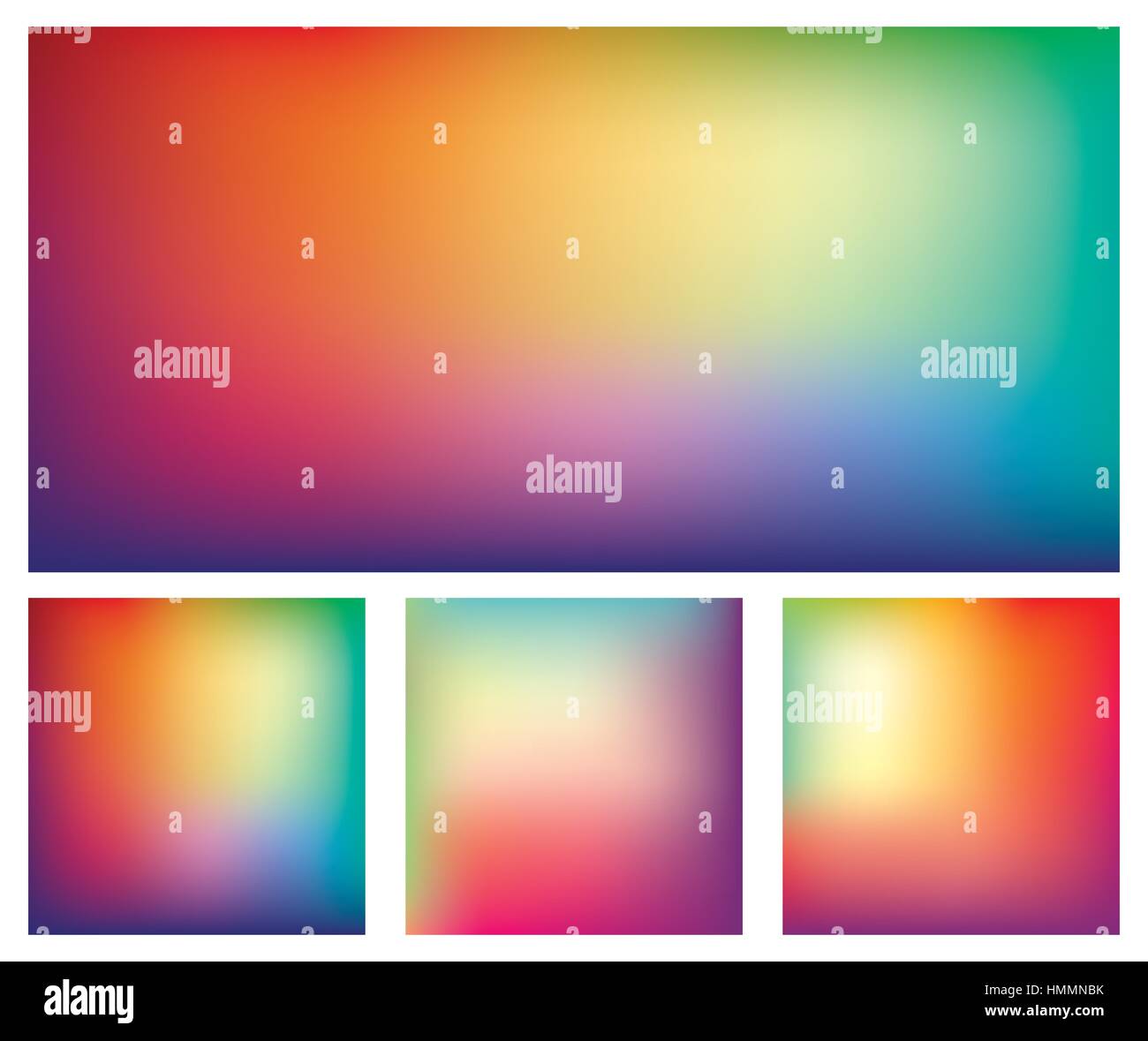 Set of blurred gradient mesh backgrounds in bright rainbow colors ...