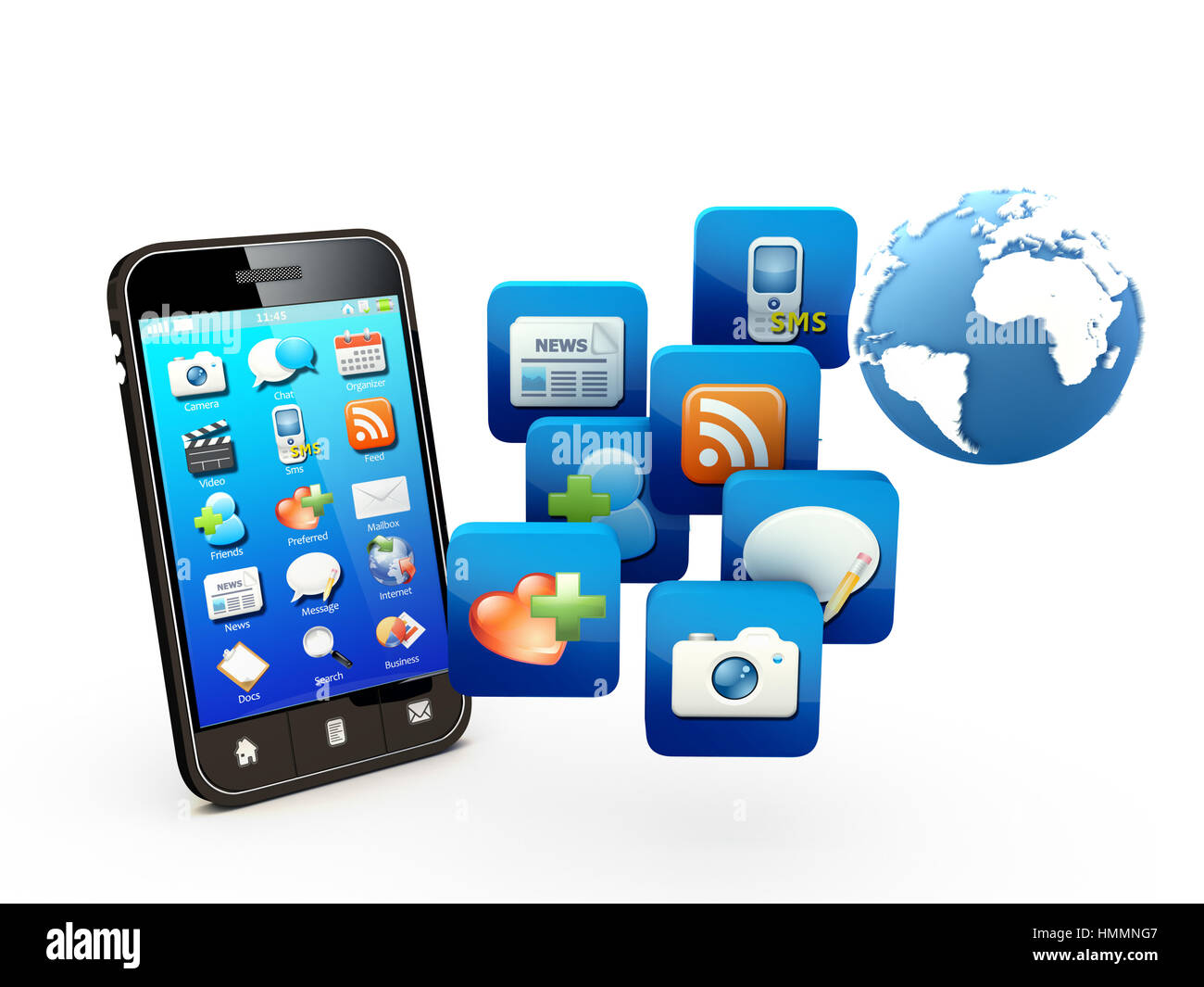 Smartphone with cloud of application icons Note: All Devices design and ...