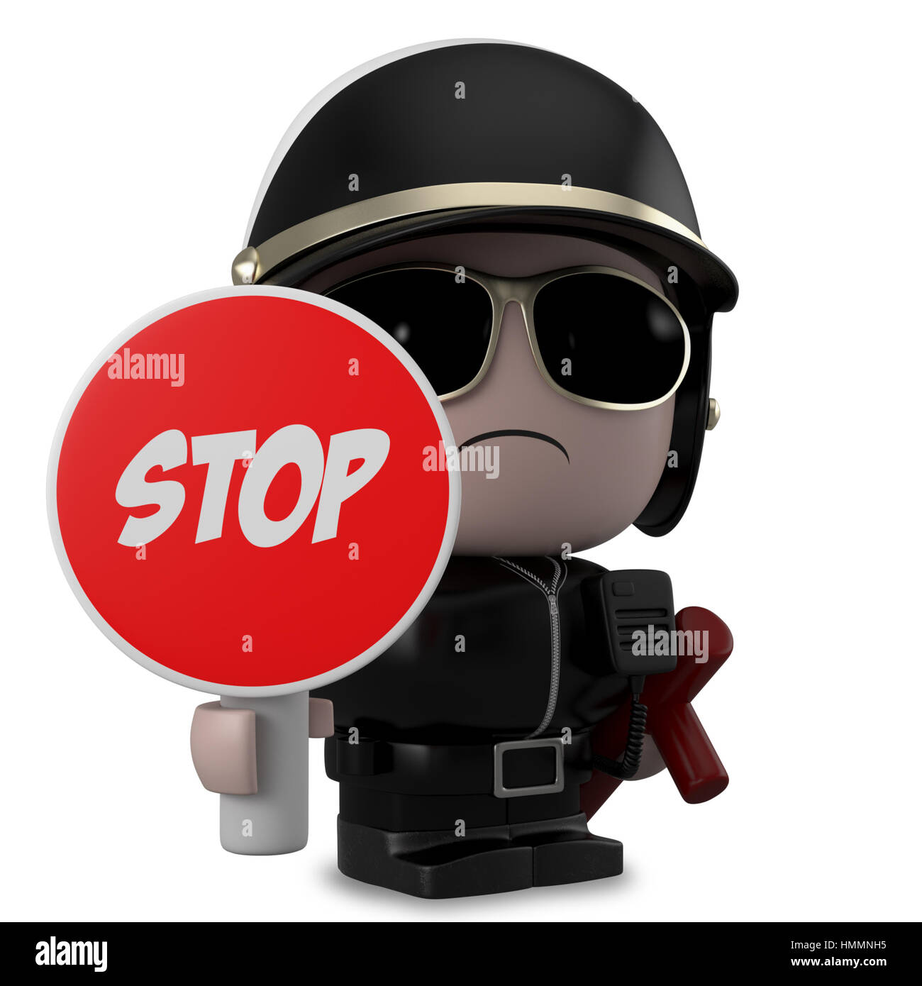 Policeman holding a stop sign. Isolated on white background with ...