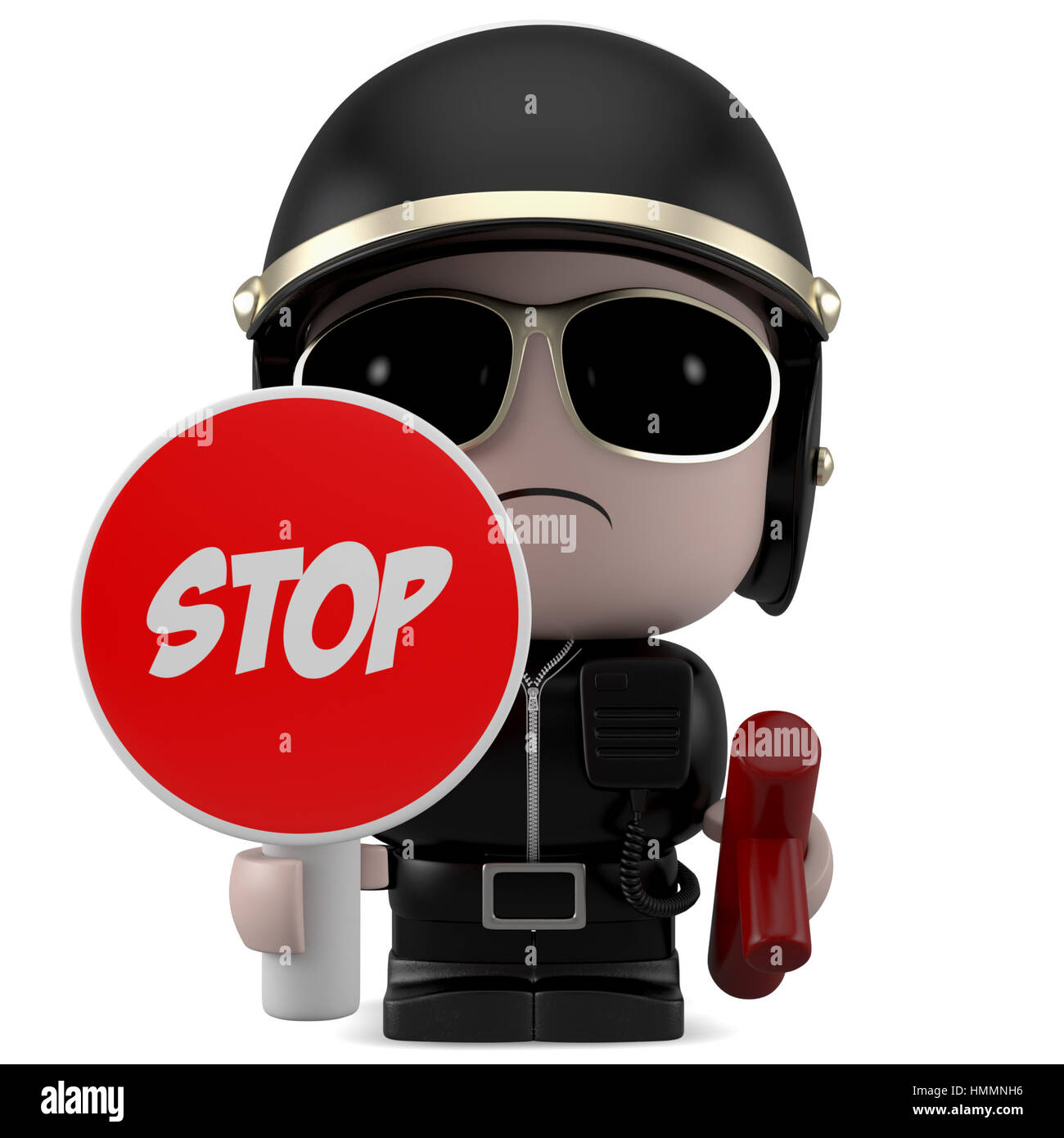 Policeman holding a stop sign. Isolated on white background with ...