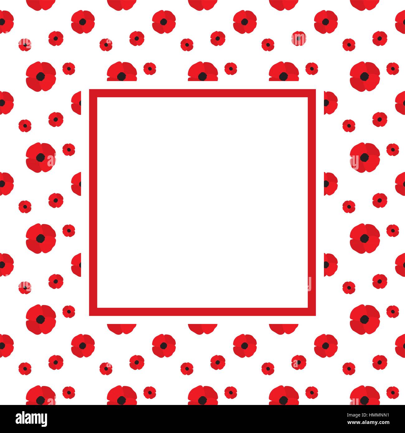 Vector frame with red poppies on borders and white blank space in the ...
