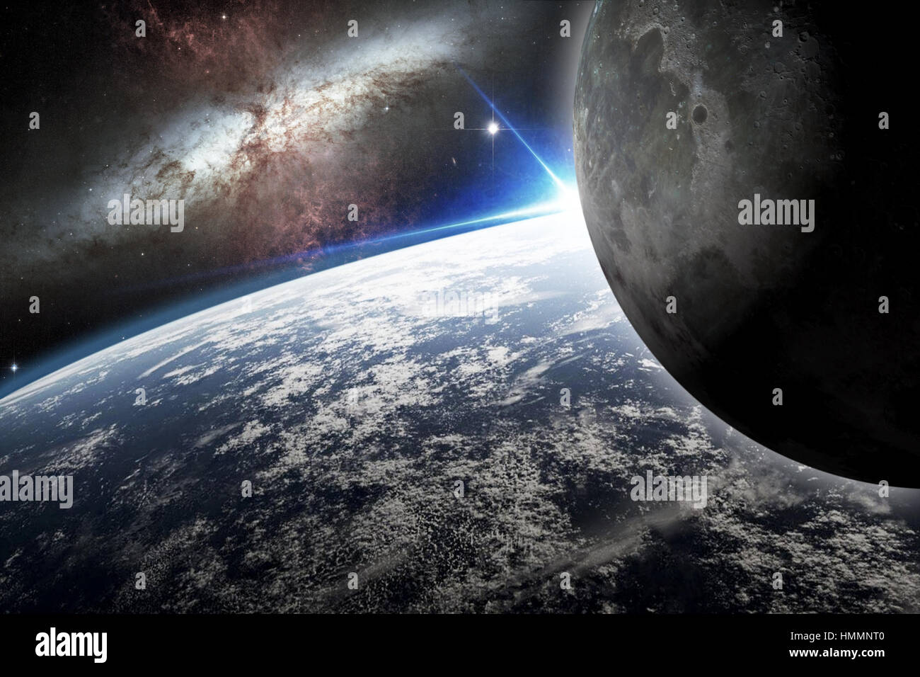 Illustration of the planet earth and its moon - 3D Render - Maps ...