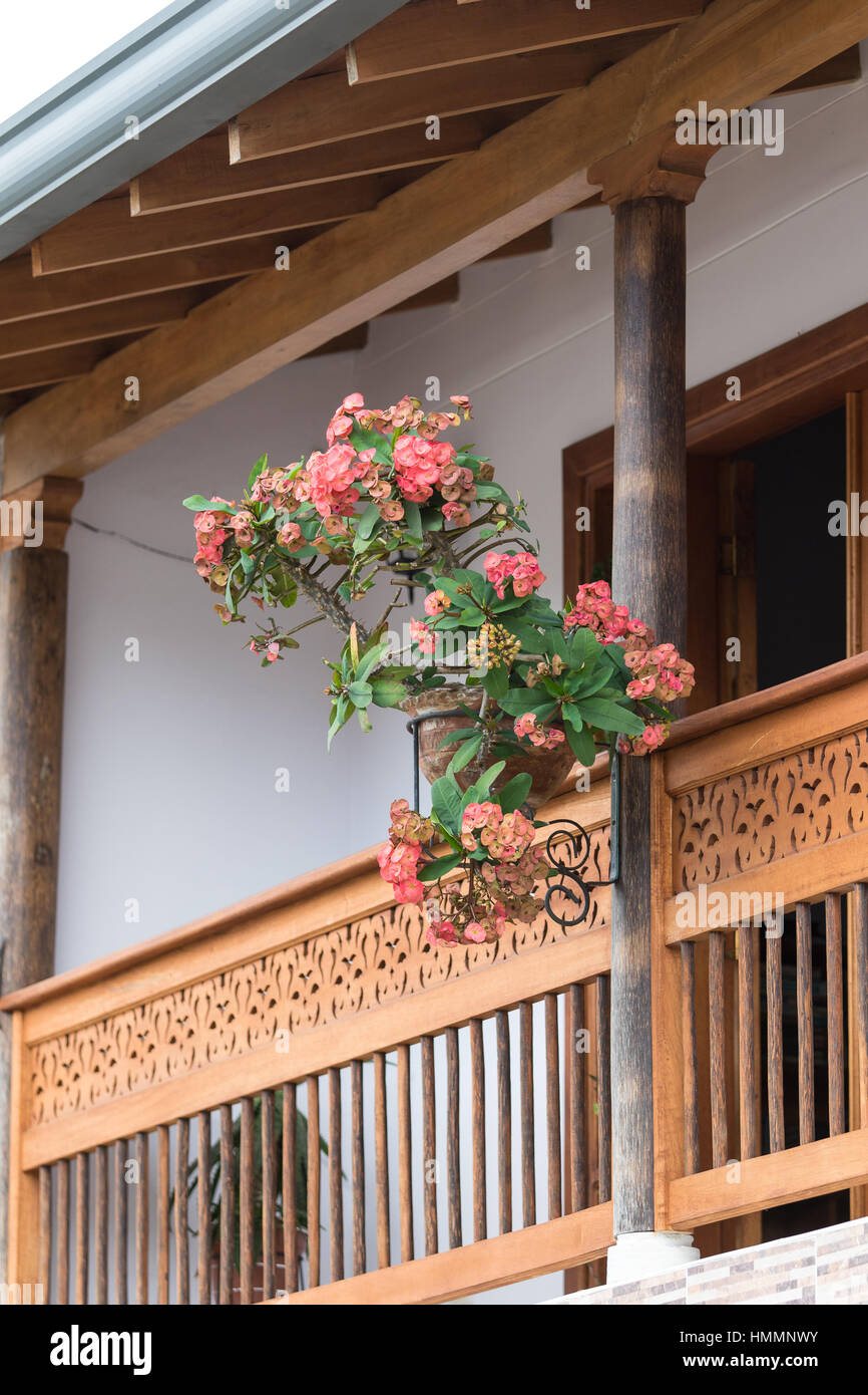 Colonial style architecture with colourfully painted balconies and ...