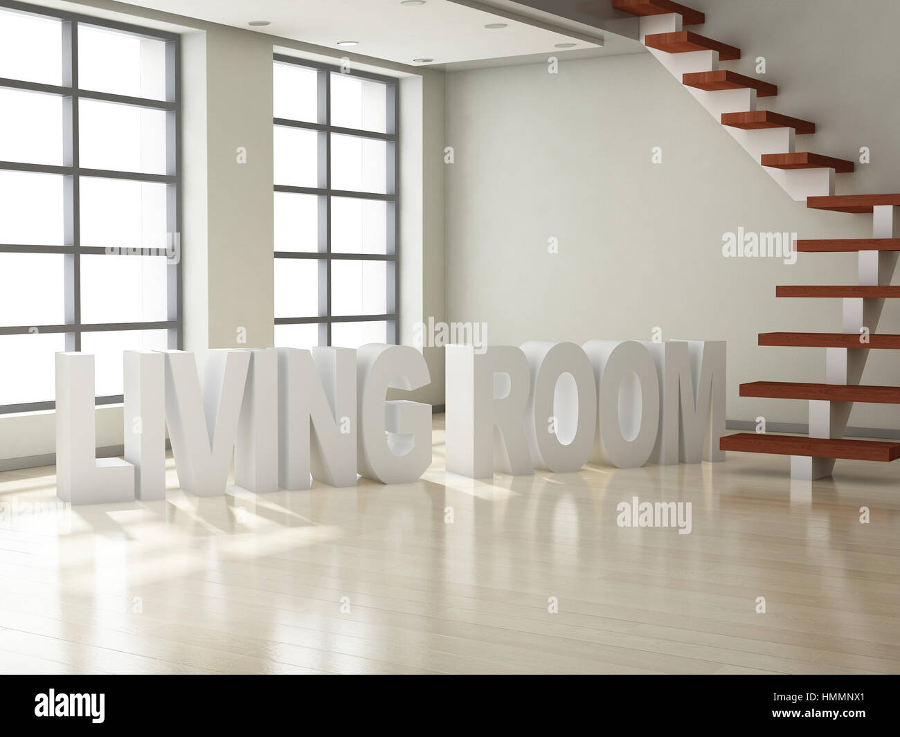 Modern interior (3D render) - Empty Room with Three-dimensional Text ...