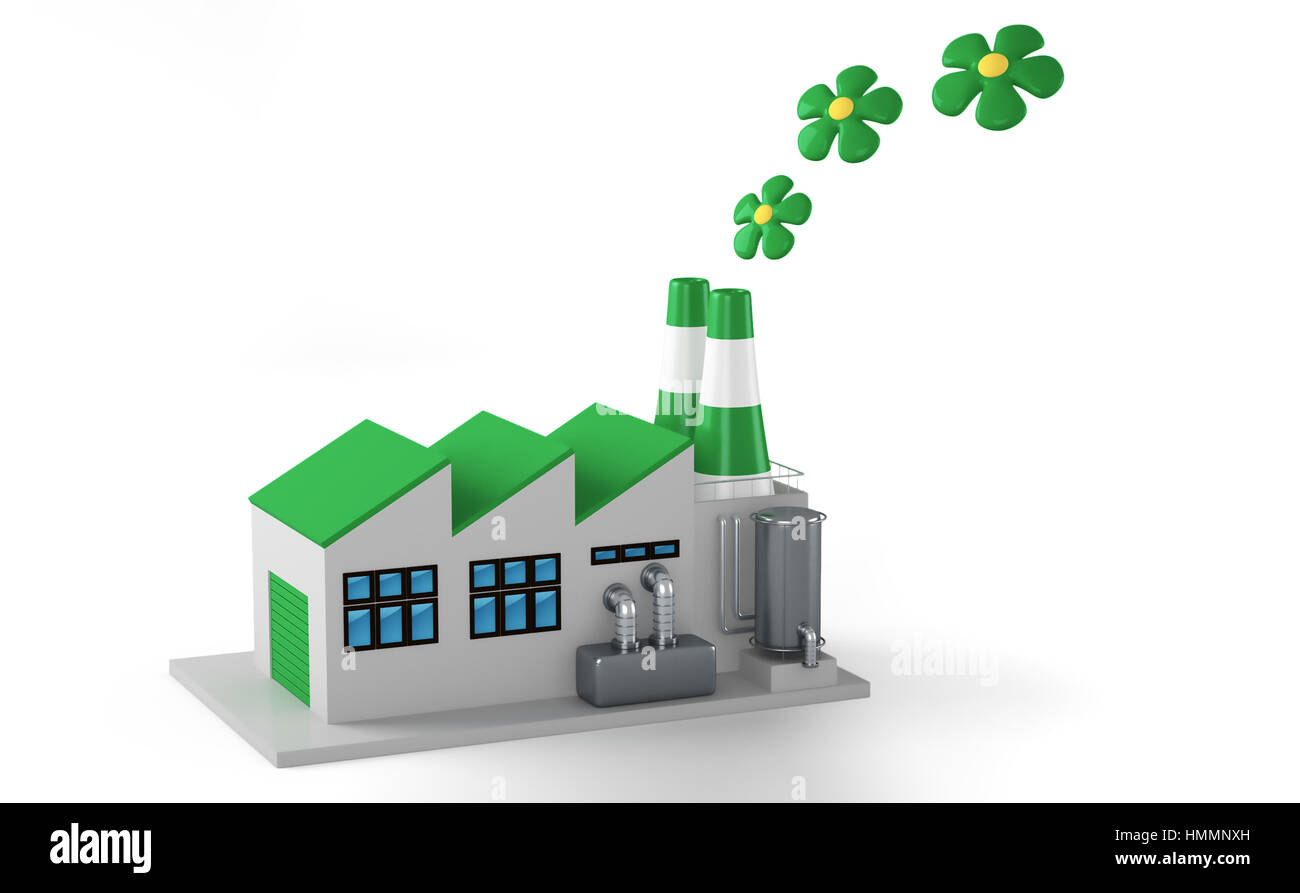 Environmentally friendly factory concept. Green factory isolated on white background Stock Photo ...