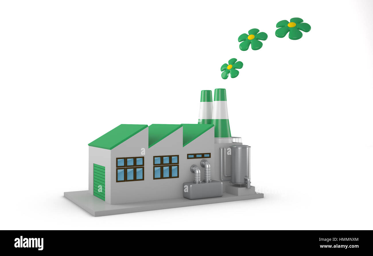 Environmentally friendly factory concept. Green factory isolated on ...