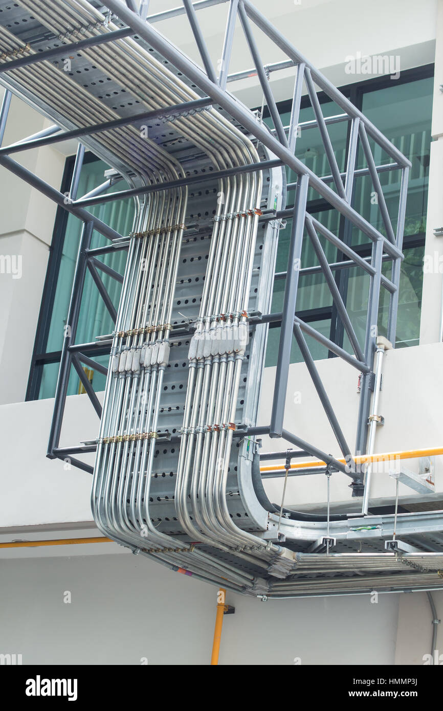 good manage network or electric cable with metal flex pipe or outdoor ...