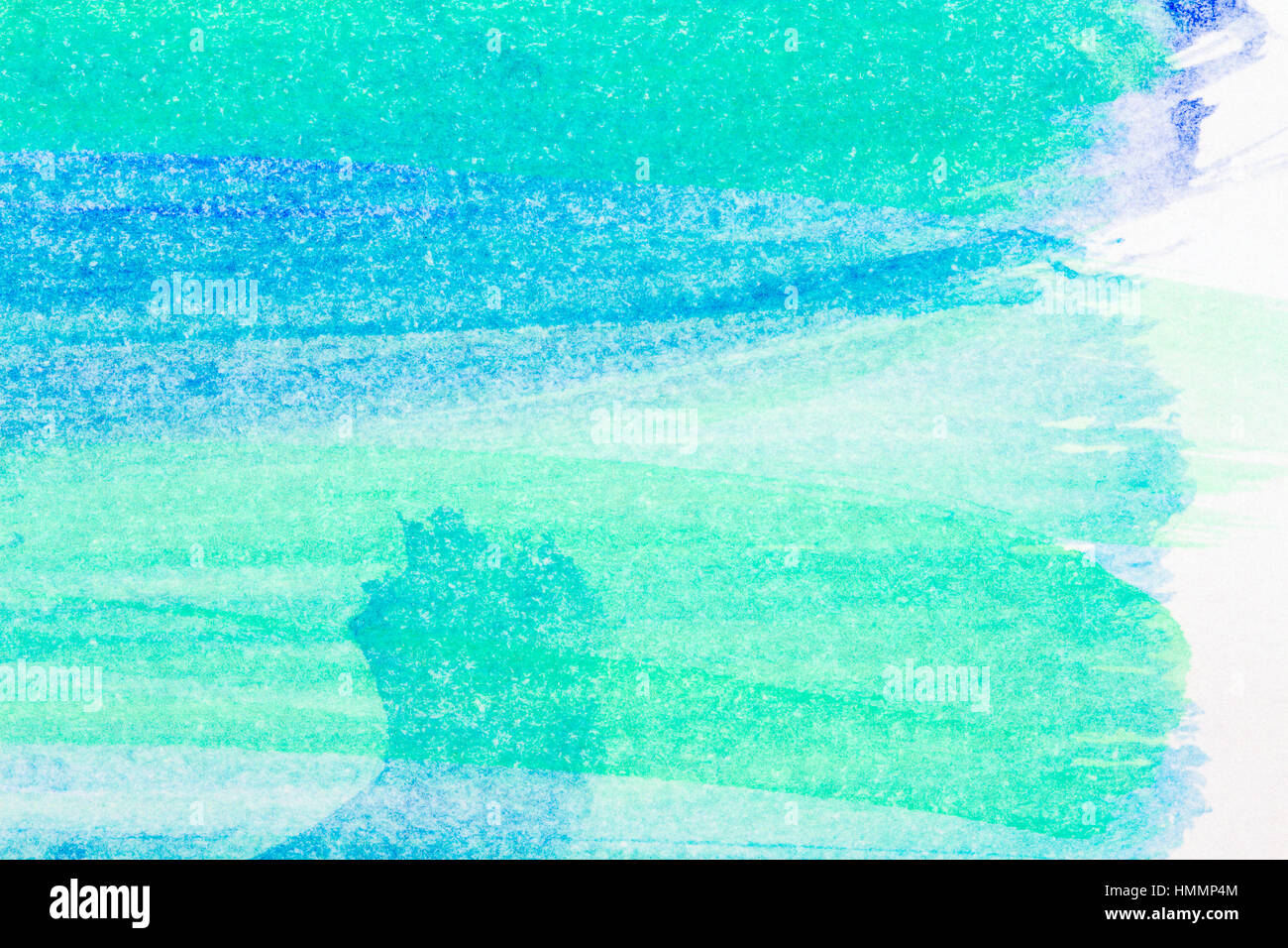 Macro shot of abstract hand drawn blue and green watercolor paints ...