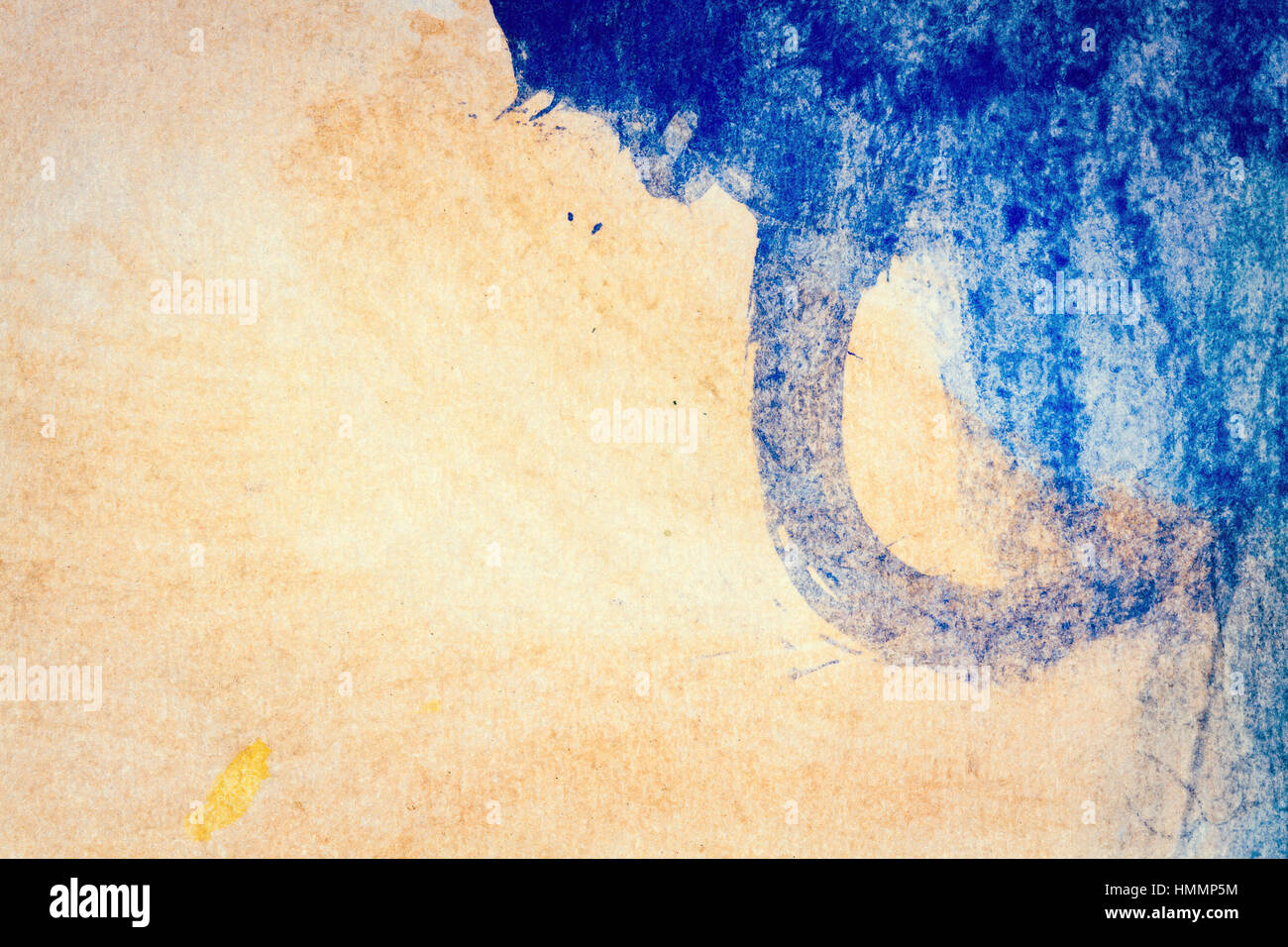 Macro shot of abstract hand drawn blue and brown watercolor paints ...