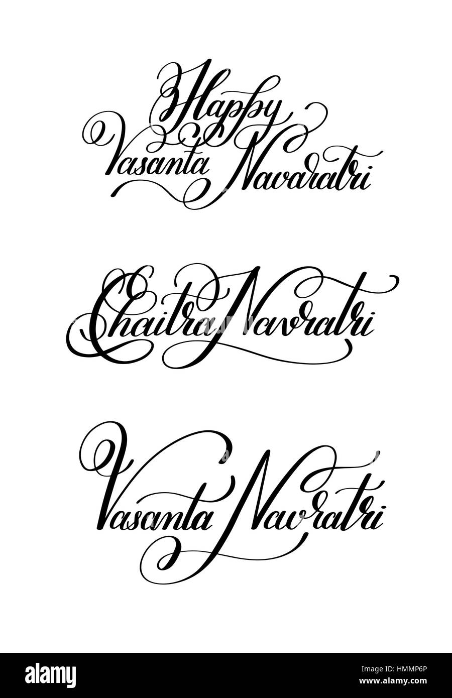 set of Happy Vasanta Navaratri hand written lettering inscription to ...