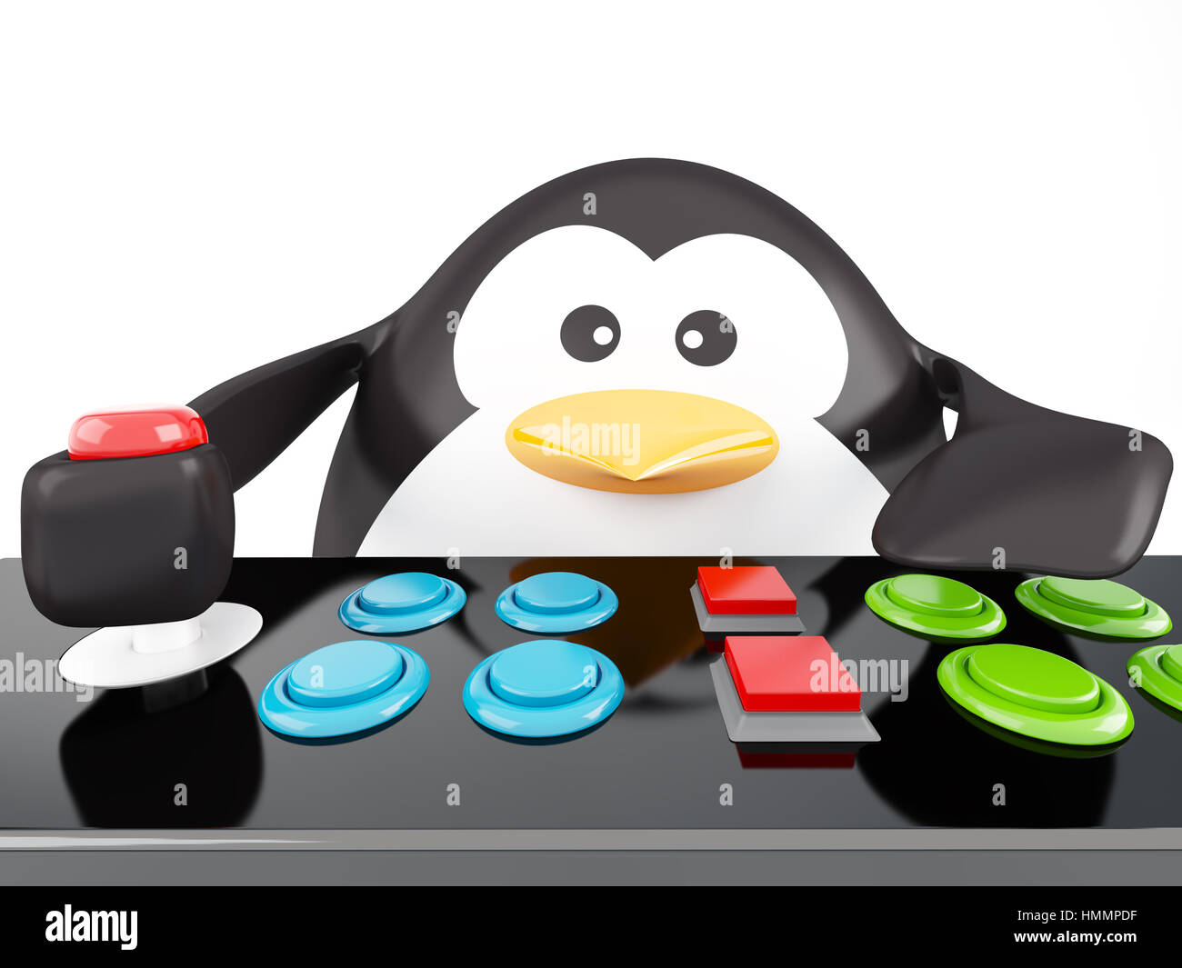Fat penguin playing with arcade machine Stock Photo - Alamy