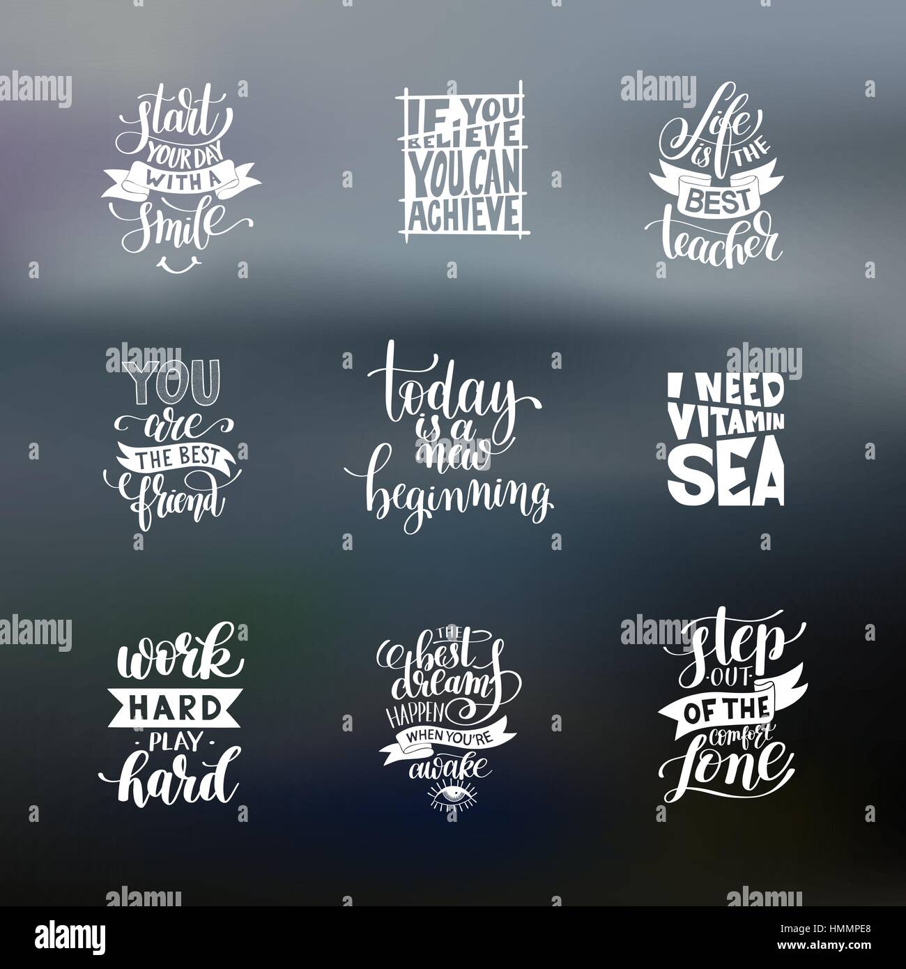 set of handwritten lettering positive quote about life, calligraphy ...