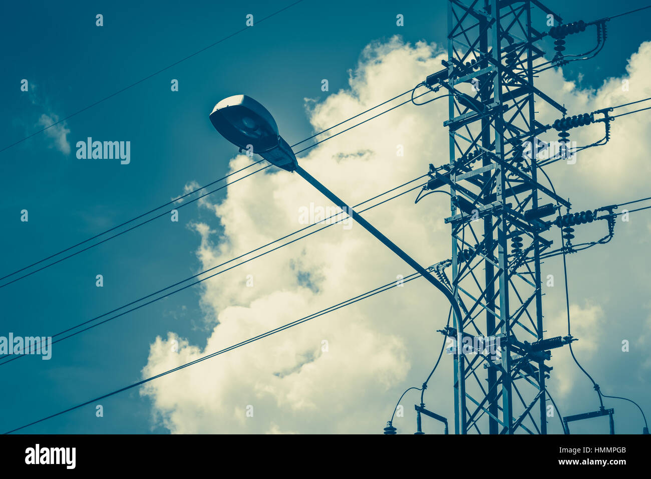 street electricity lamp pole vintage color tone Stock Photo - Alamy