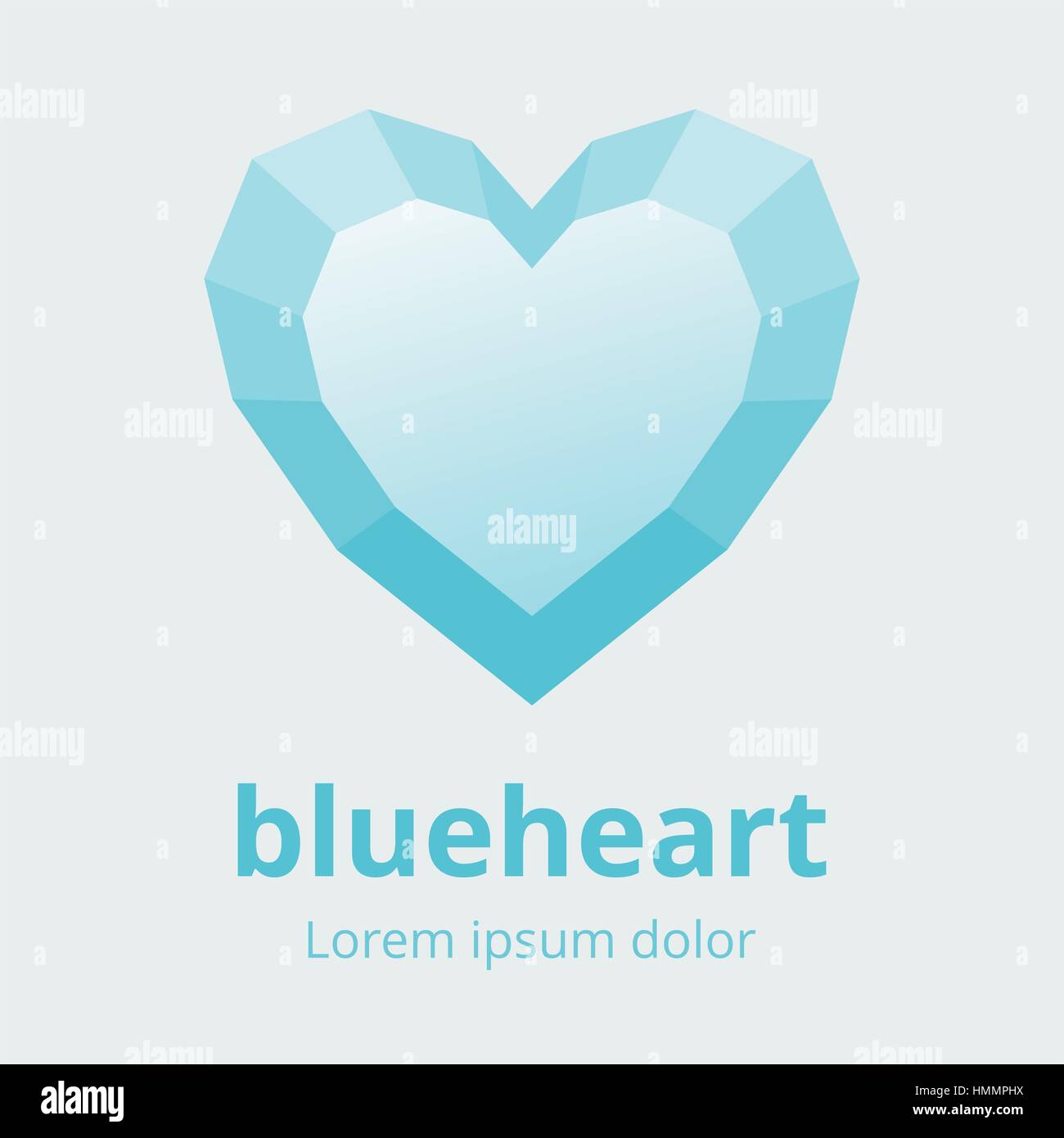 Faceted heart symbol. Polygonal multifaceted heart icon. Blue heart ...