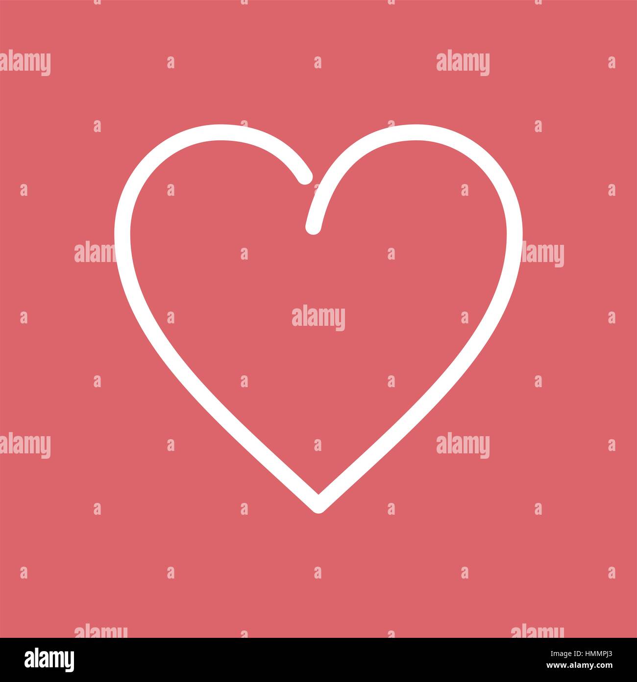 Heart icon in flat line style on red background. Vector illustration in ...