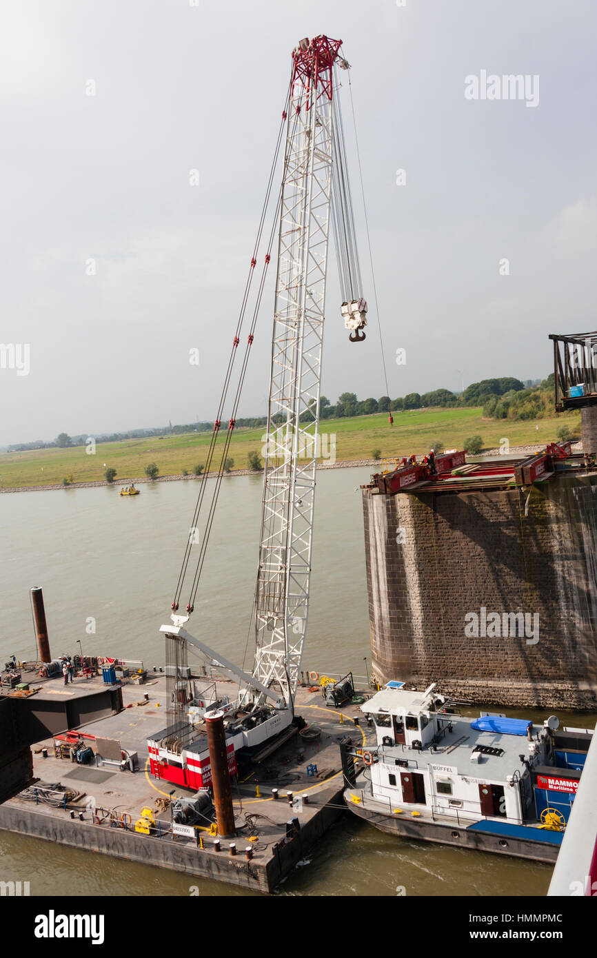 WESEL - SEPTEMBER 10: Floating crane carrying girder platform to ...