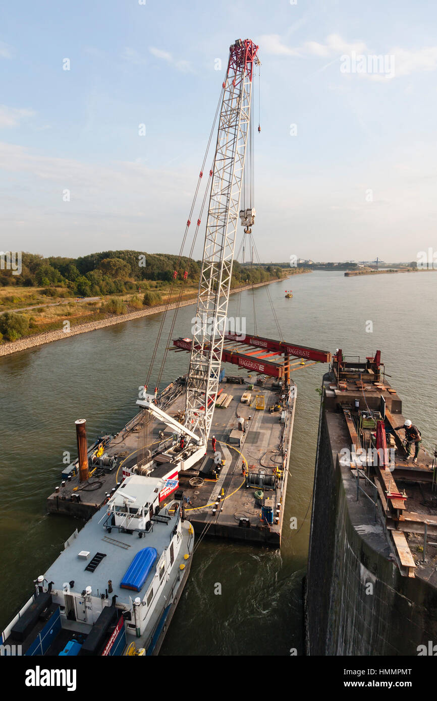 WESEL - SEPTEMBER 10: Floating crane carrying girder platform to ...