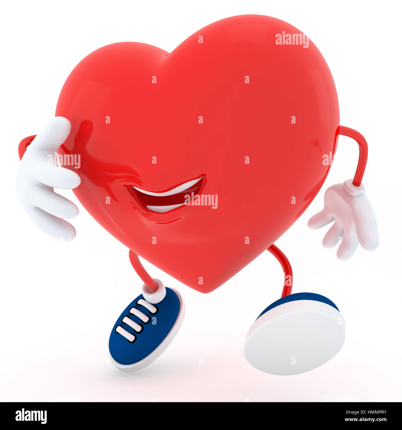 Smily heart jumping on white background- 3D render Stock Photo - Alamy