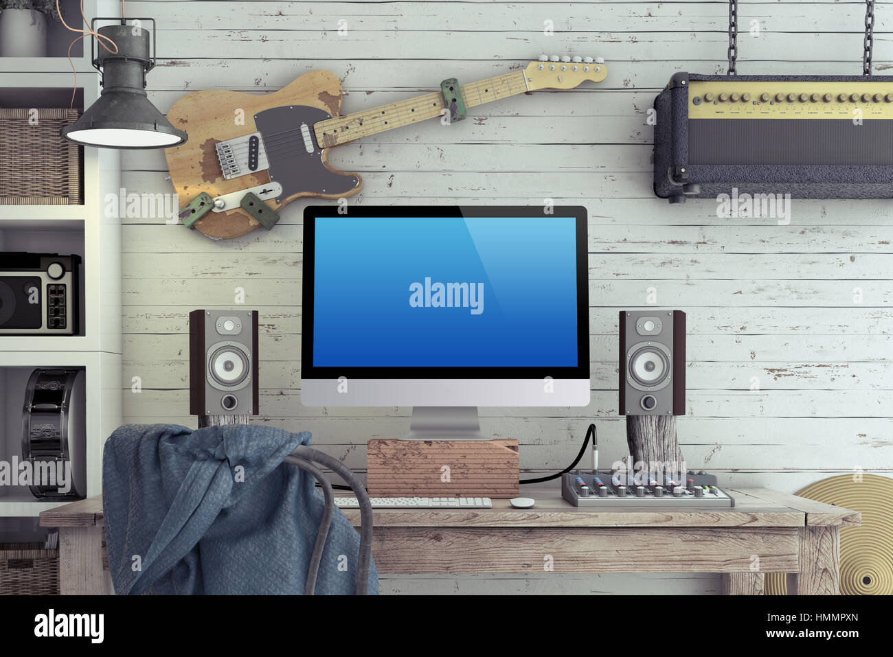 Home Recording Studio - 3D Render Stock Photo - Alamy