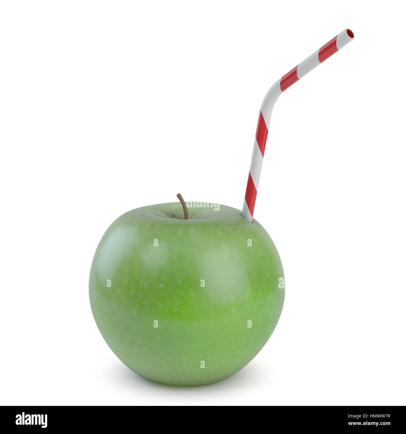 Green apple with straw on white background - 3D Render Stock Photo - Alamy