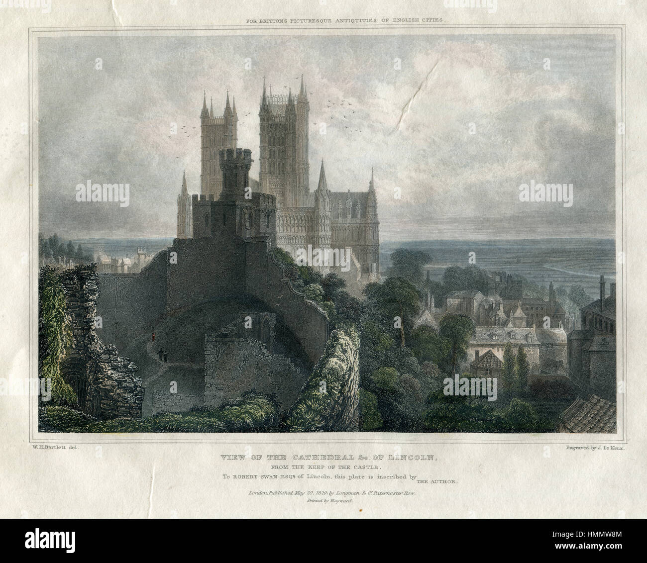 Lincoln Cathedral UK 1829 hand colored engraving After Bartlett Stock ...
