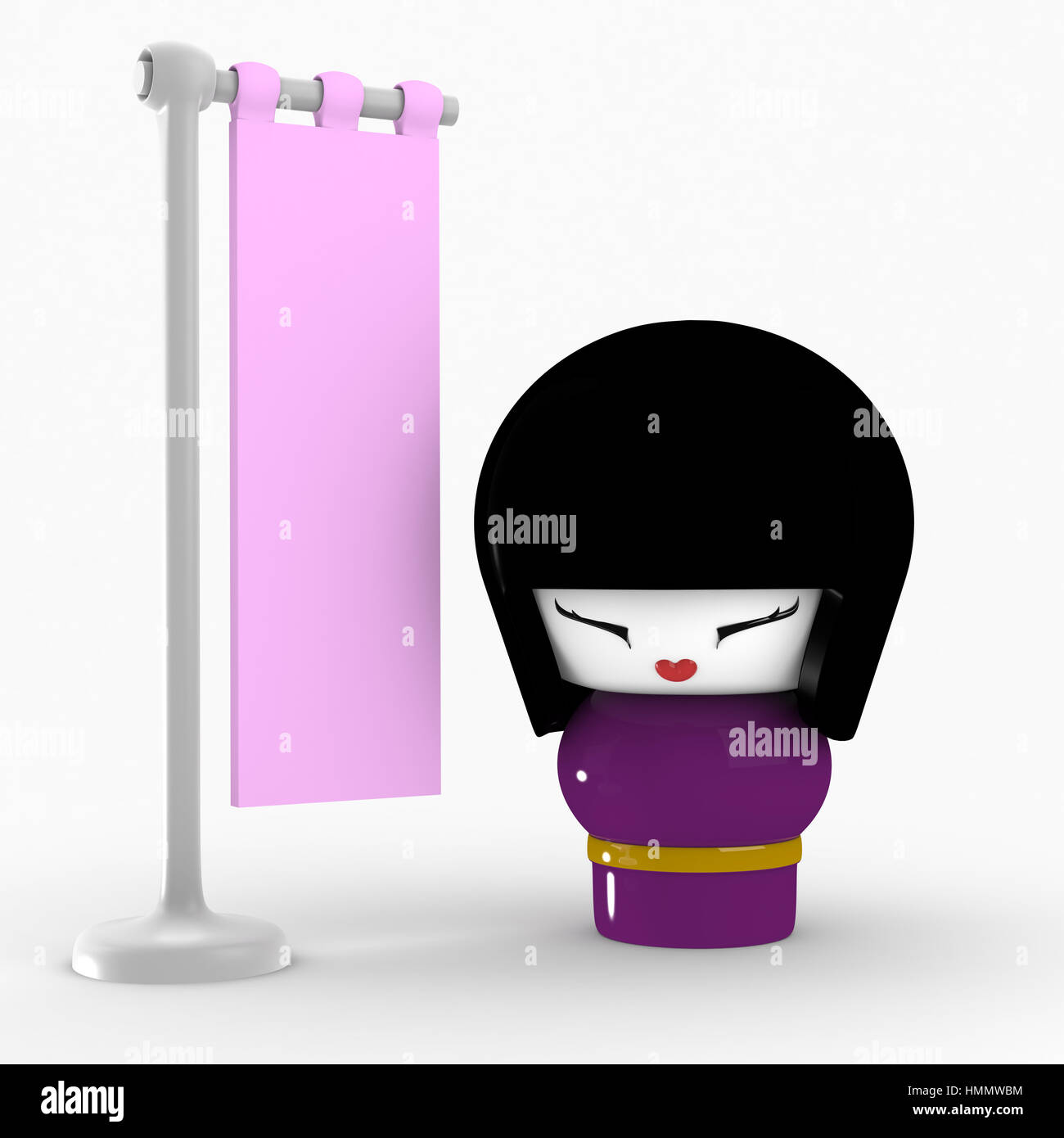 3D Japanese Kokeshi Doll Isolated On White - Female Characters Stock ...