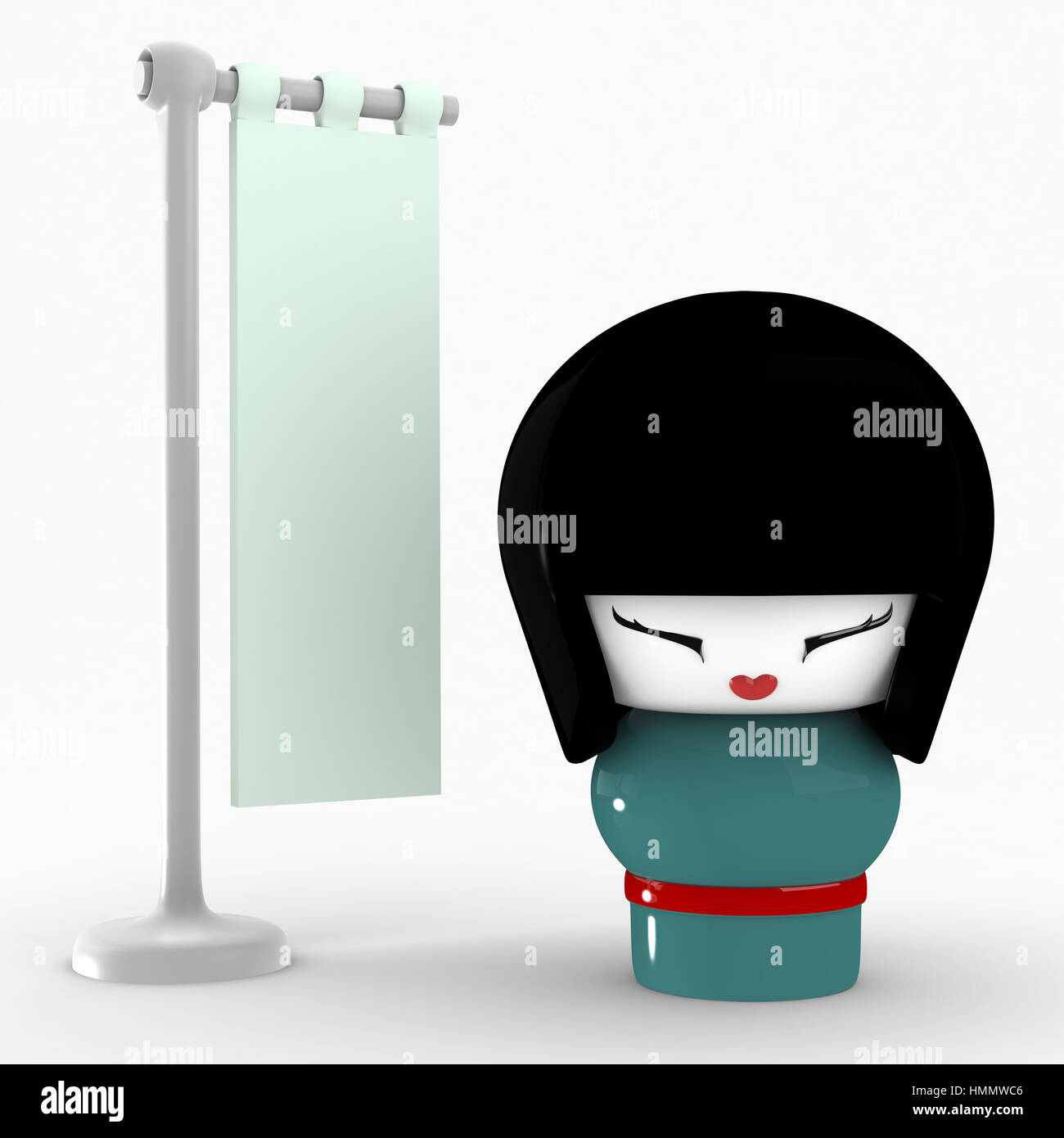 3D Japanese Kokeshi Doll Isolated On White - Female Characters Stock ...