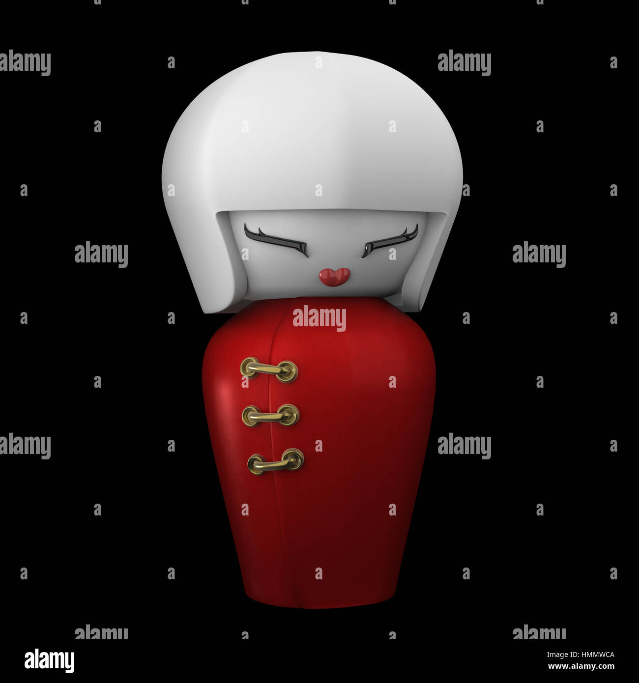 3D Japanese Kokeshi Doll Isolated On White - Female Characters Stock ...