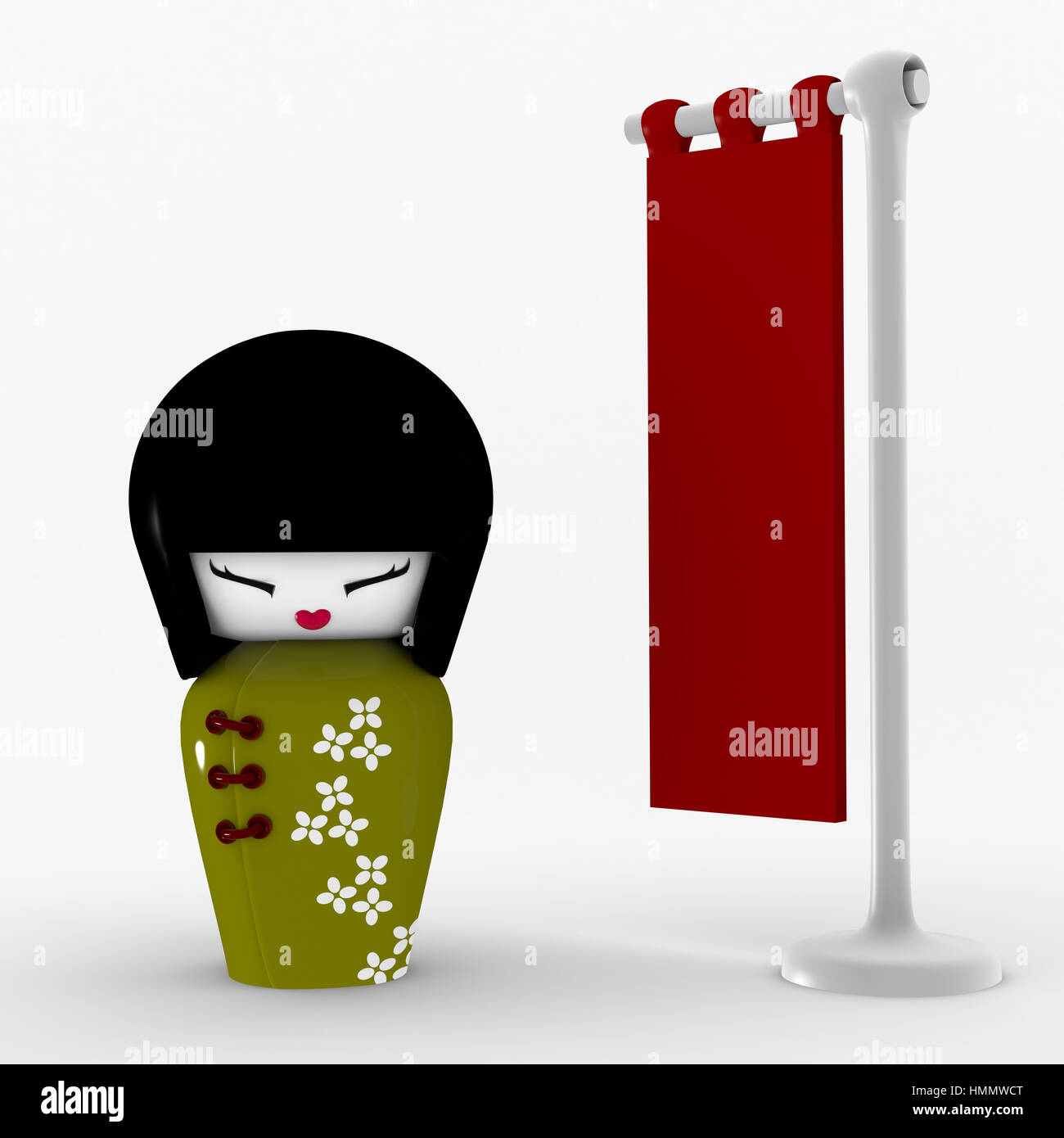 3D Japanese Kokeshi Doll Isolated On White - Female Characters Stock ...