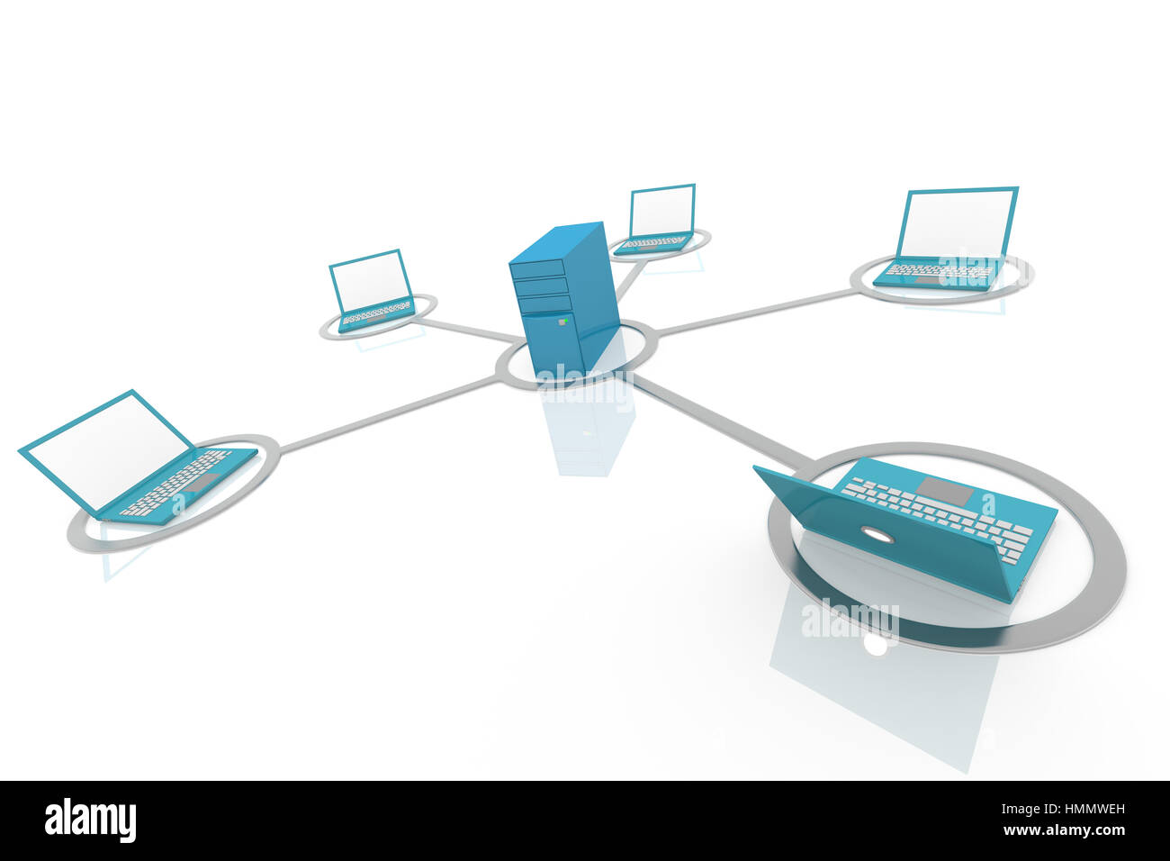 3D image of laptop network connected to server Stock Photo - Alamy